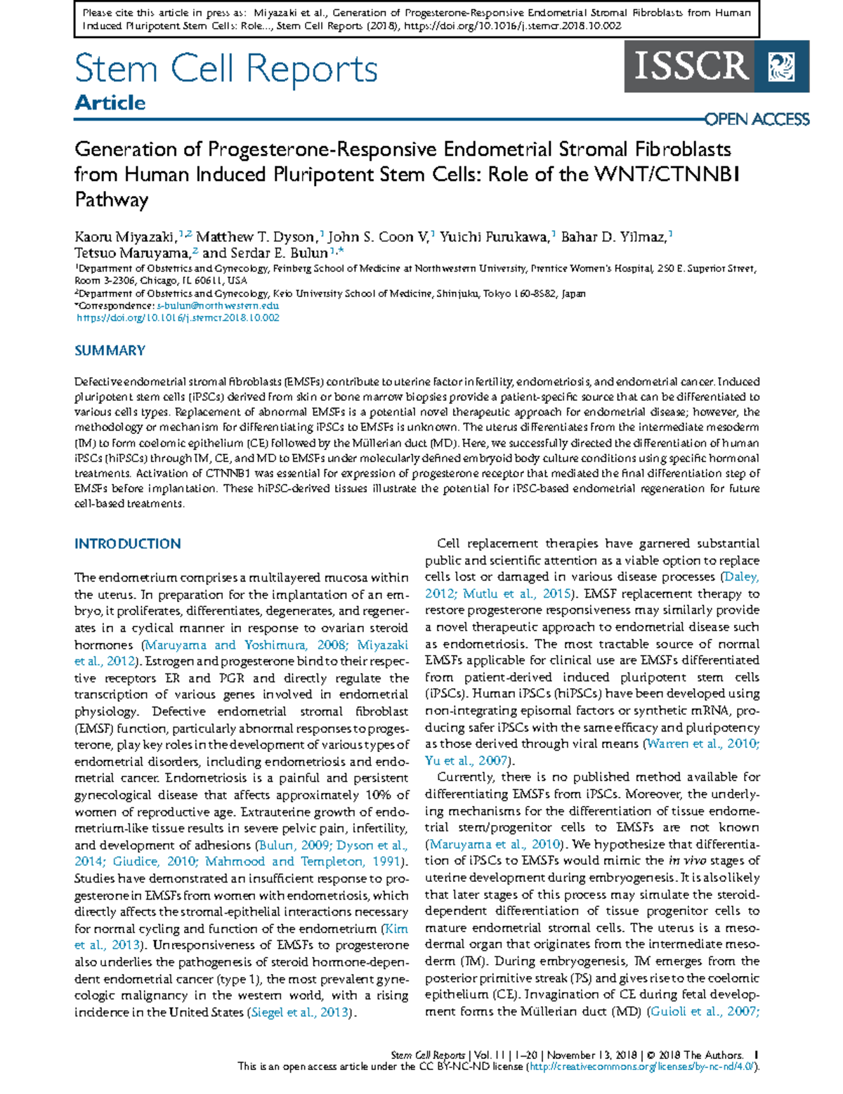 Generation Of Progesterone Responsive Endometrial Stromal Fibroblasts Stem Cell Reports