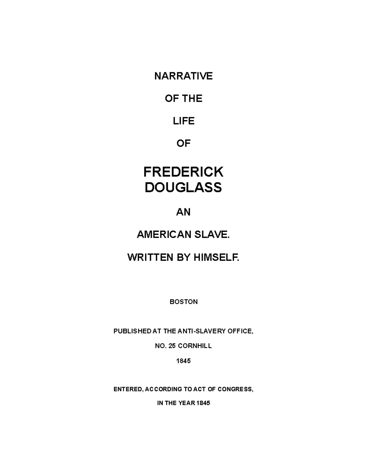 Narrative OF THE LIFE OF Frederick Douglass - ENGL 215 - LU - Studocu