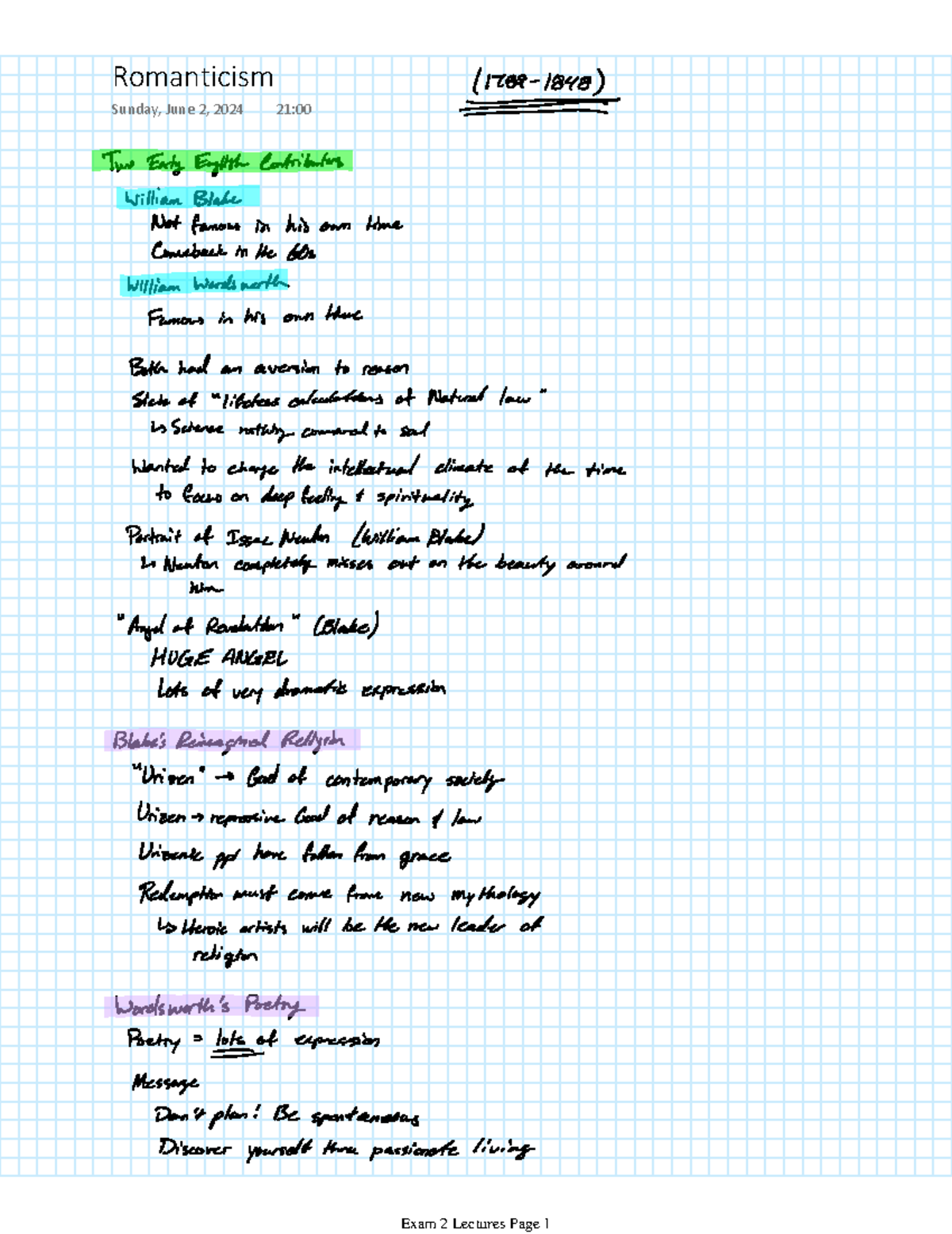 Romanticism - HTS 3032 - Romanticism Sunday, June 2, 2024 21: Exam 2 ...