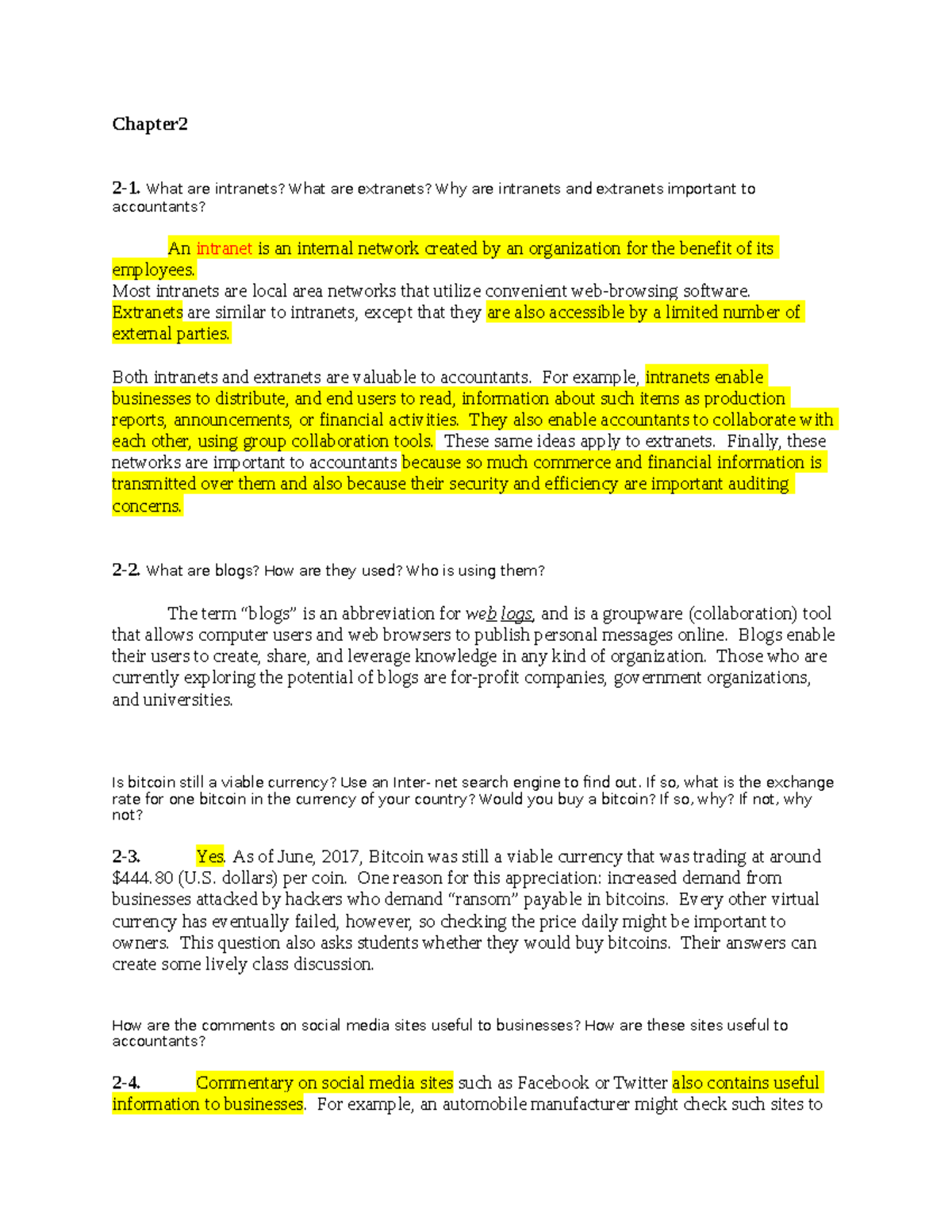 241 H notes for end chapter reading and extra work - Chapter 2-1. What ...