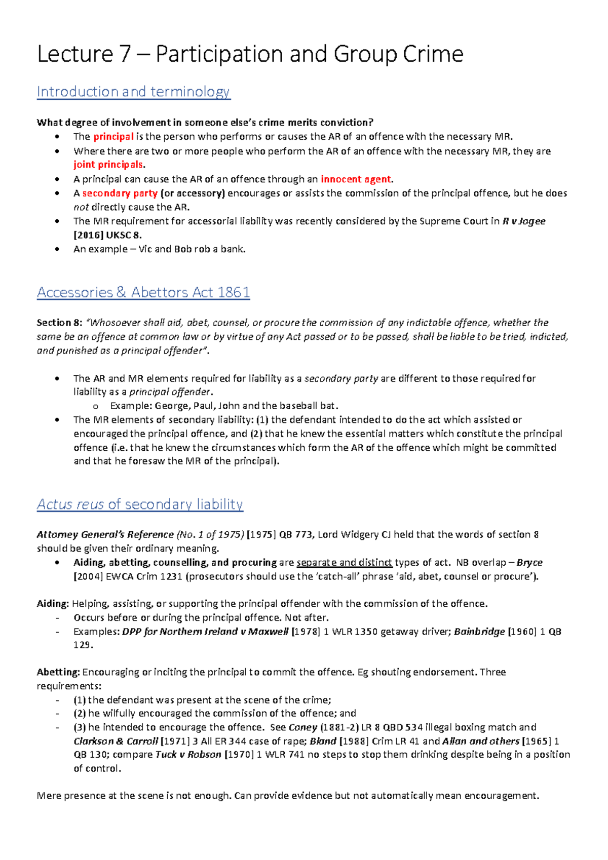Participation and Group Crime Lecture 7 notes - Lecture 7 ...