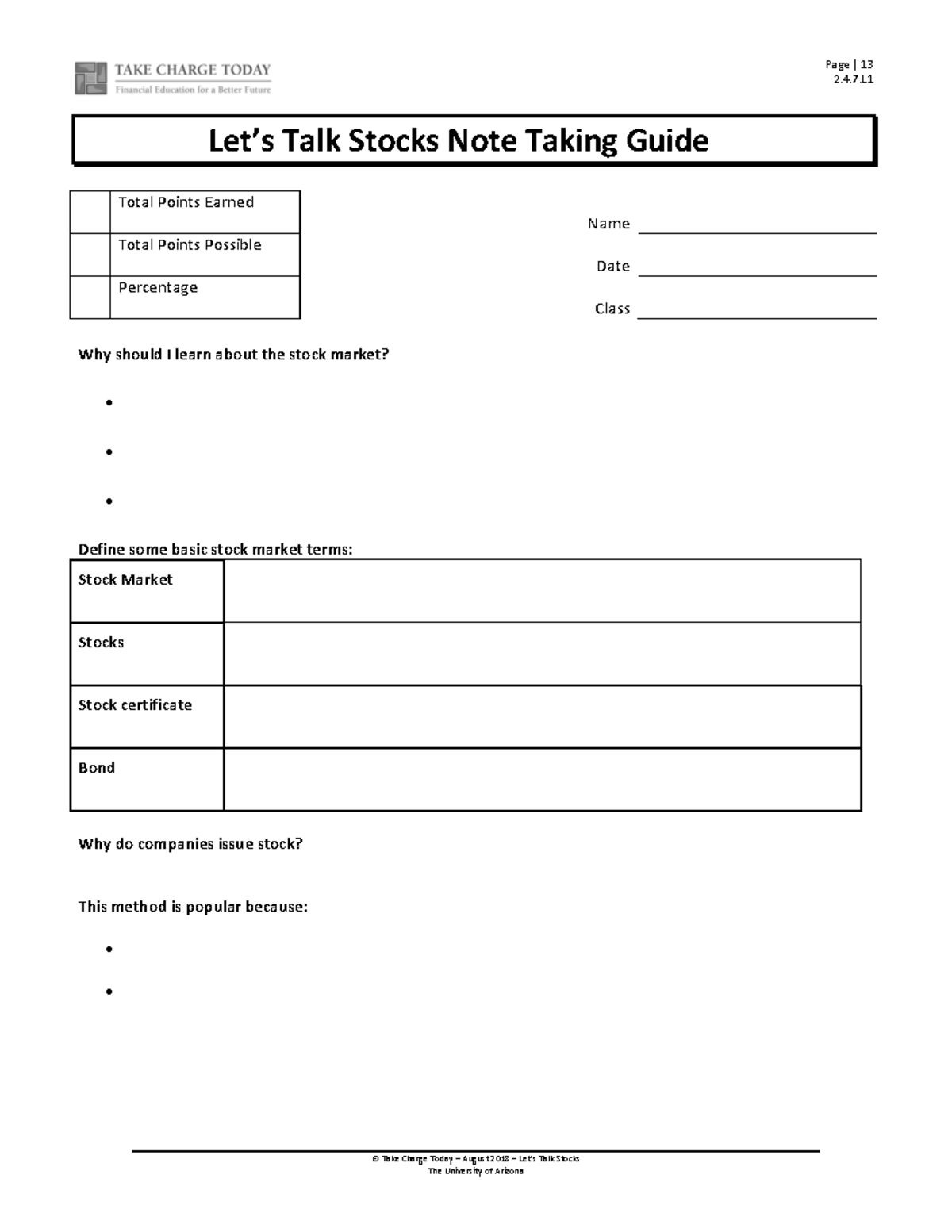 Stock Market Notes Guide 2018 - 2.4.7 © Take Charge Today 3 August 2018 ...