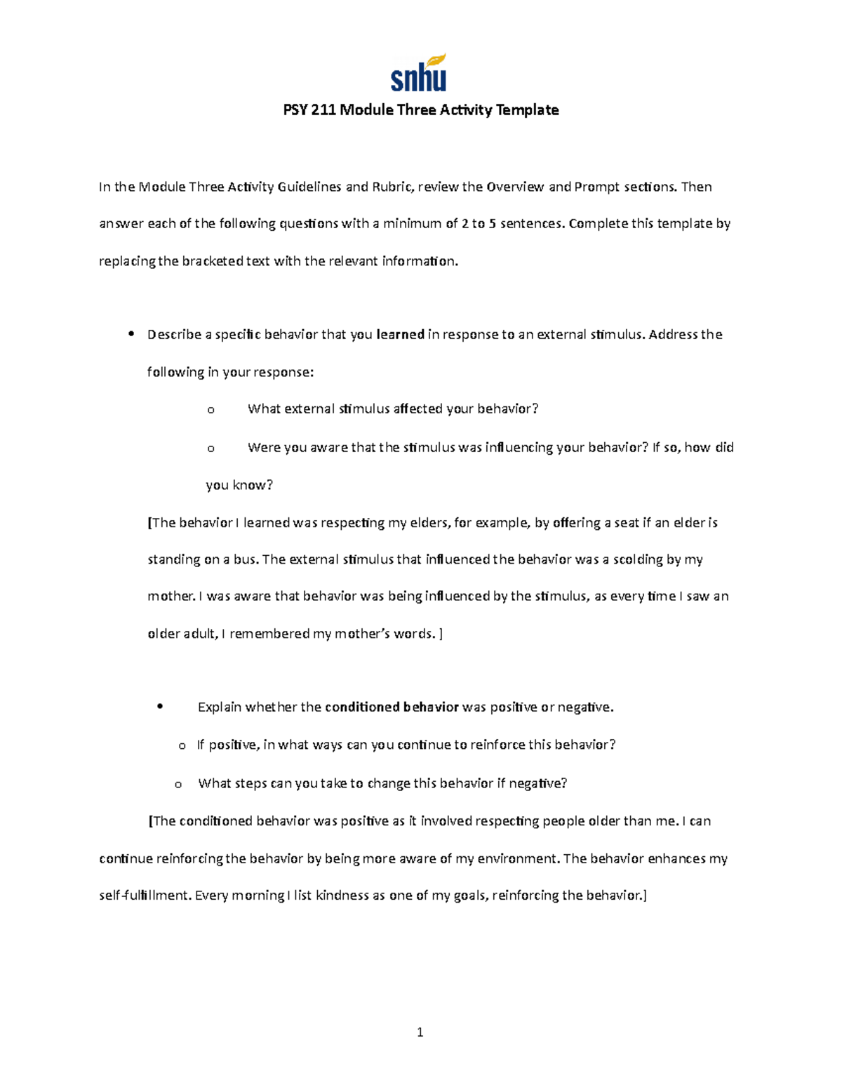 PSY 211 Module Three Activity Template - Then answer each of the ...