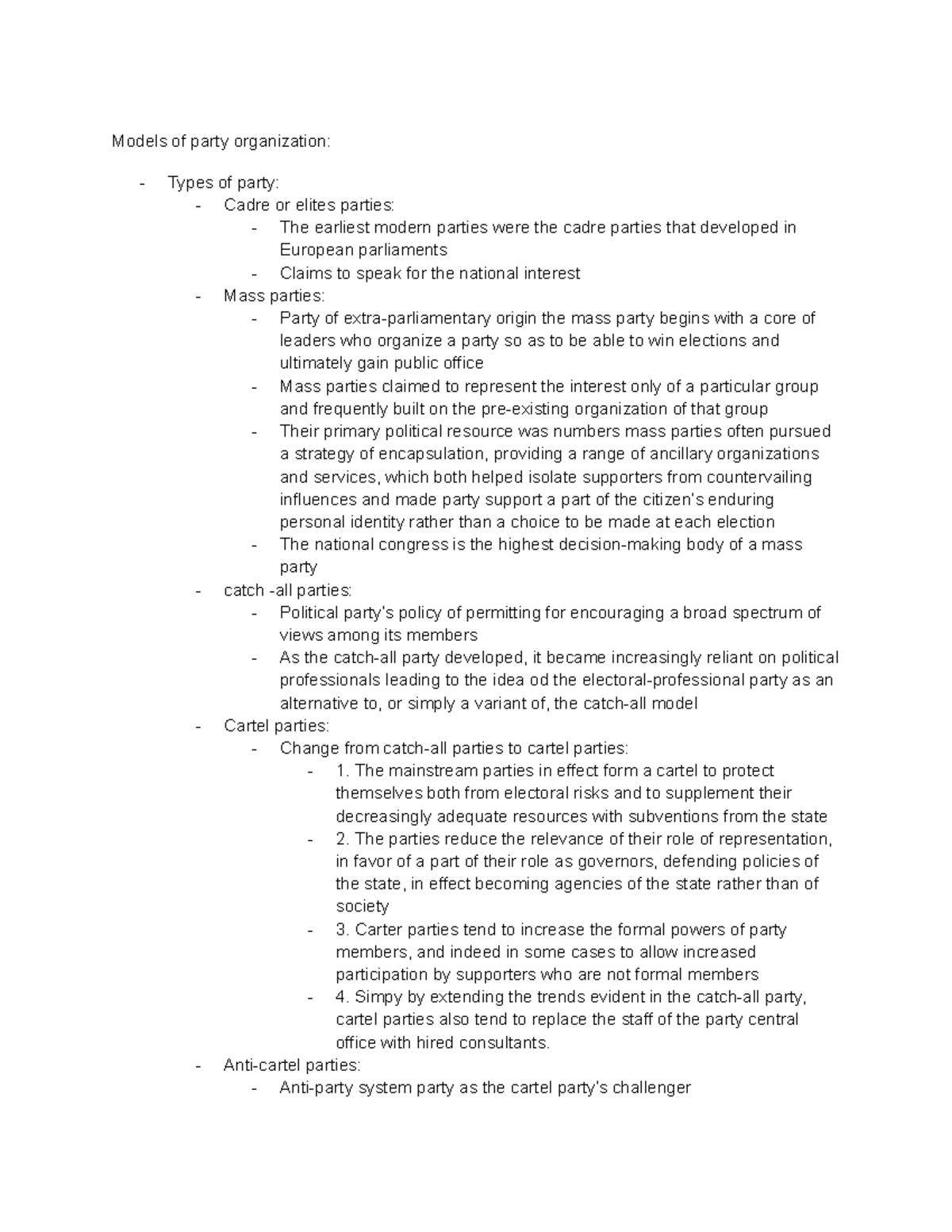 Poli 203, chapter 12 part 2 - Models of party organization: Types of ...