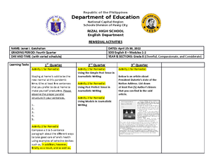 ENG8-Q3- Module 5 - English Quarter 3 – Module 5: Using Cohesive Devices 8 English– Grade 8 ...