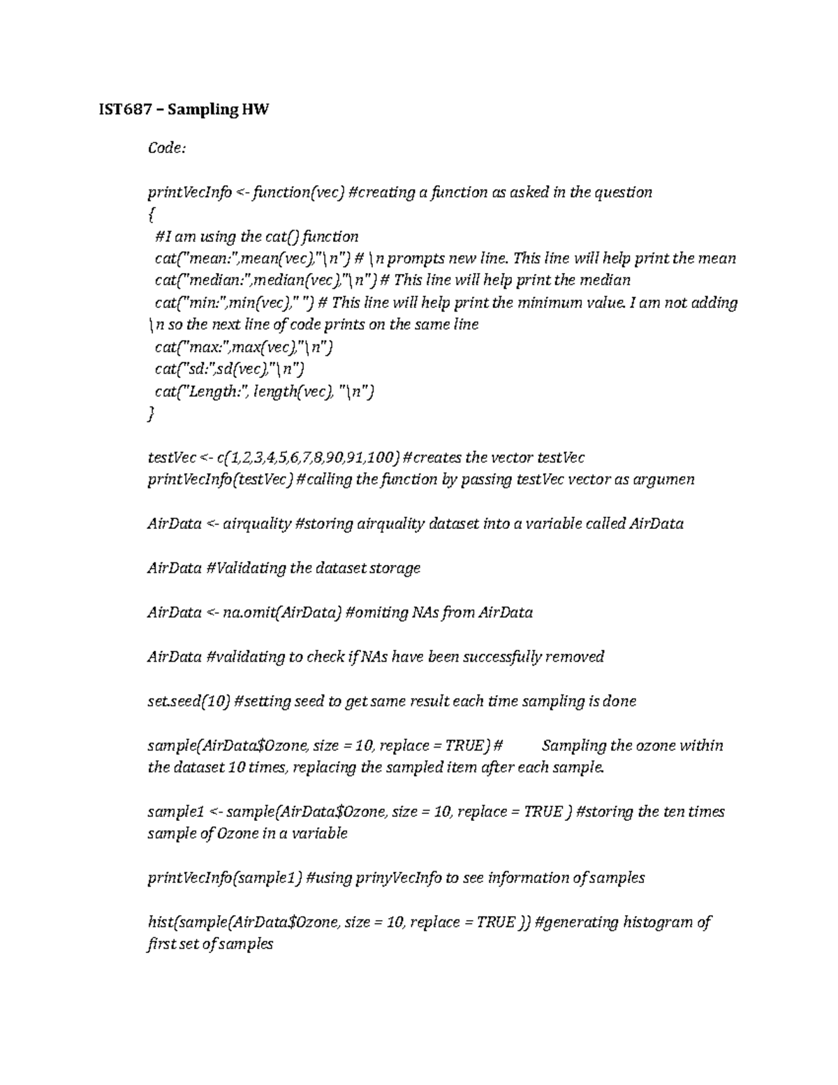 HW4 - IST687 – Sampling HW Code: printVecInfo