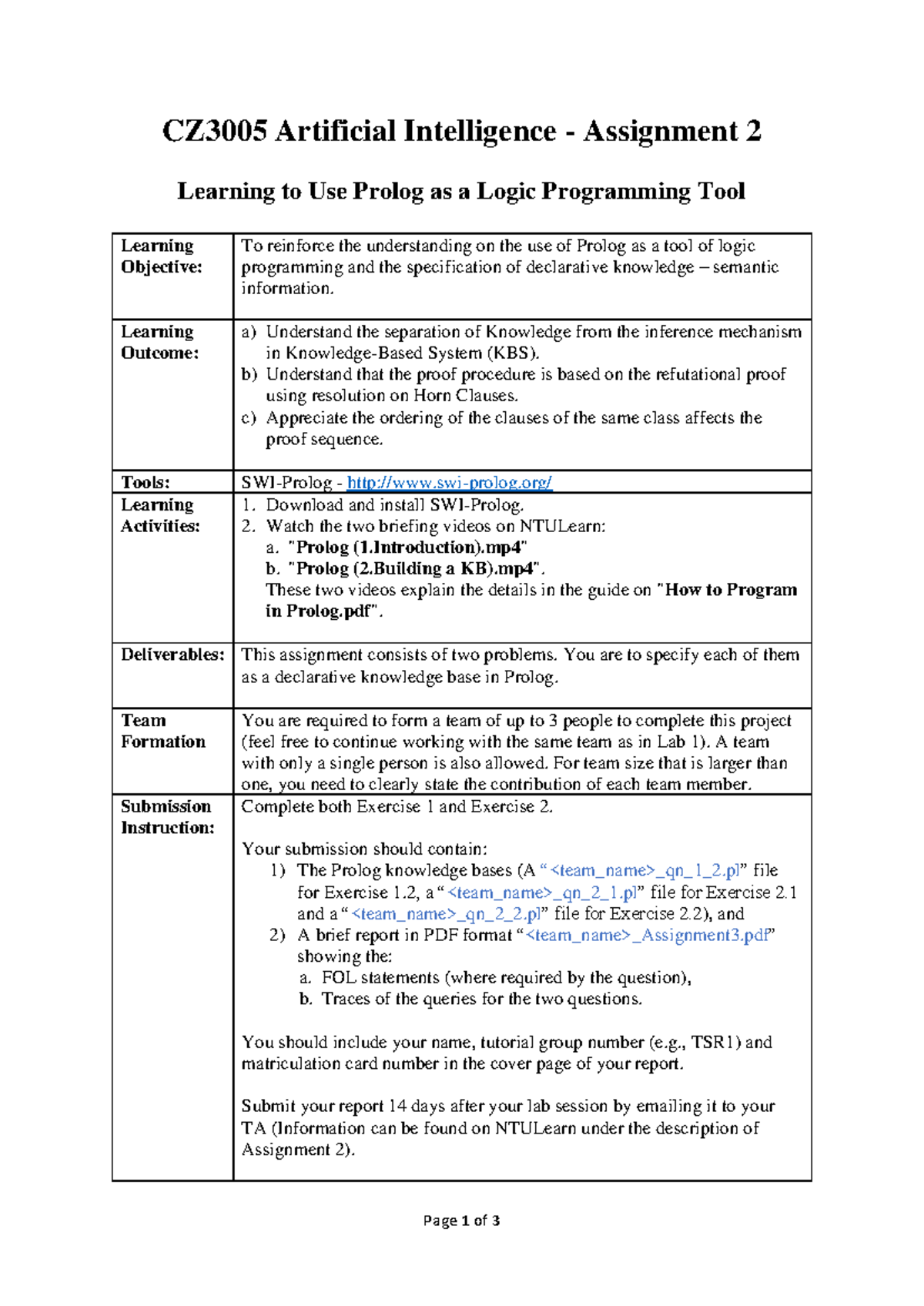 Lab Assignment 2 Introduction To Prolog Page 1 Of 3 Cz3005