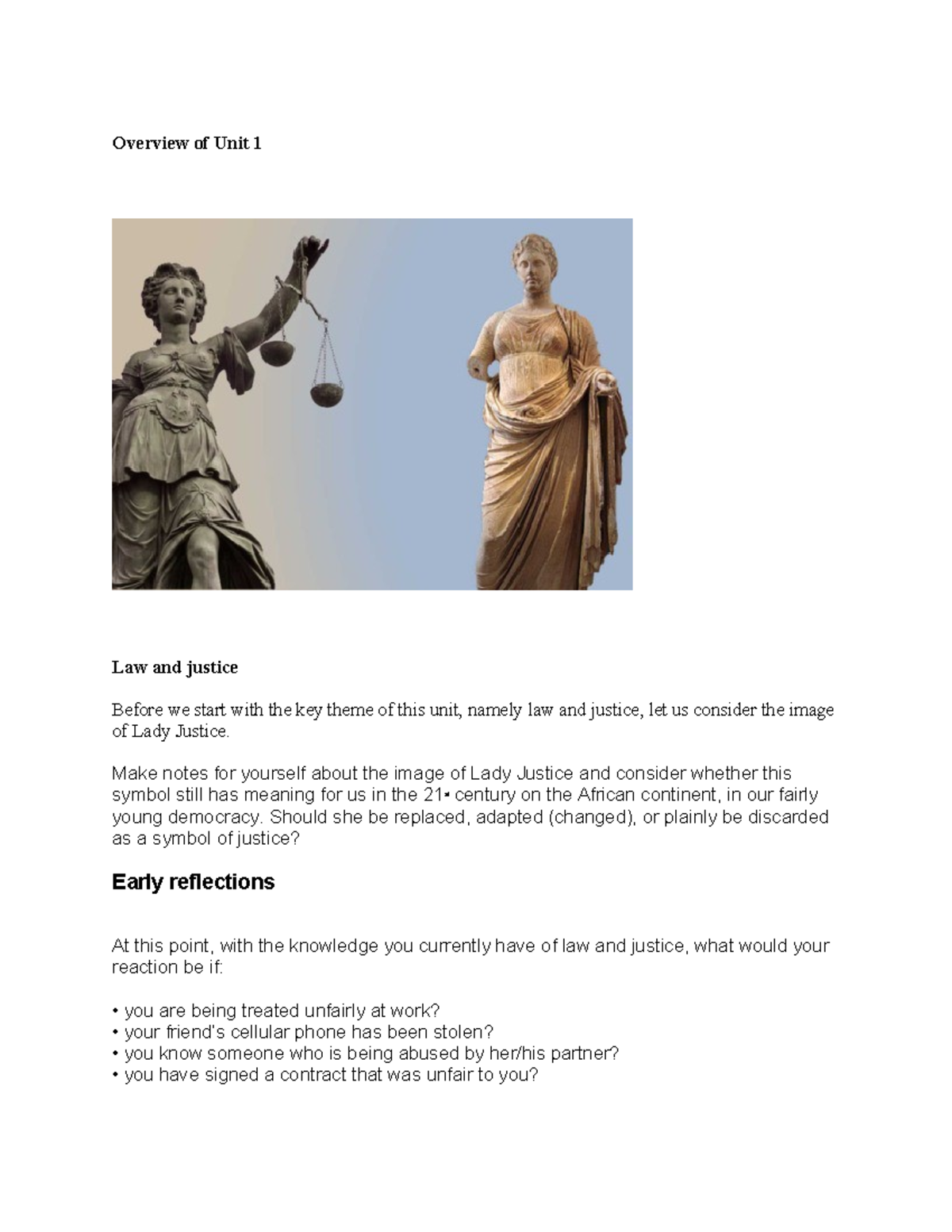 Overview of Unit 1 SDJ - Overview of Unit 1 Law and justice Before we ...