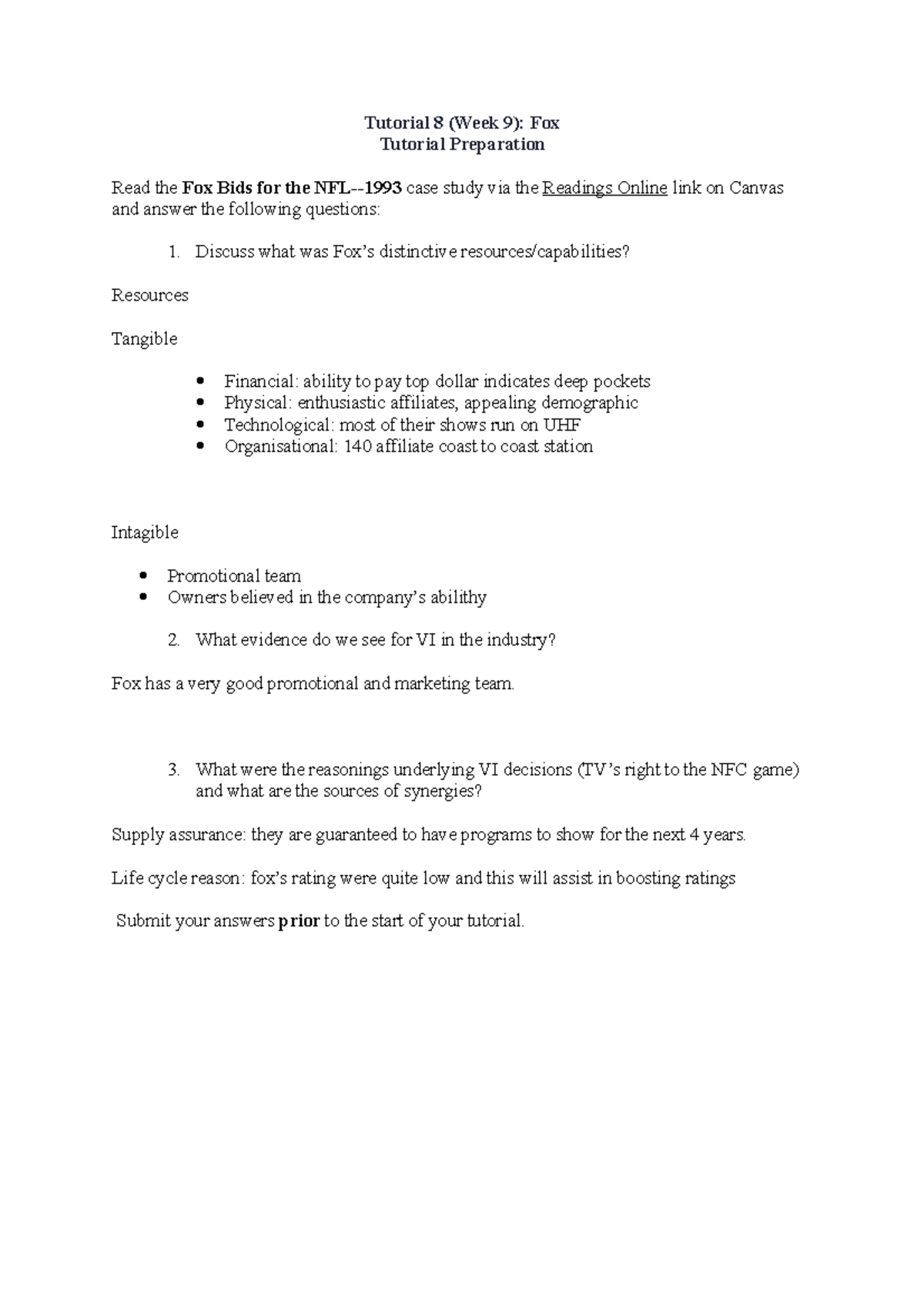 Tutorial Preparation - Tutorial 8 (Week 9)- Fox - Tutorial 8 (Week 9 ...