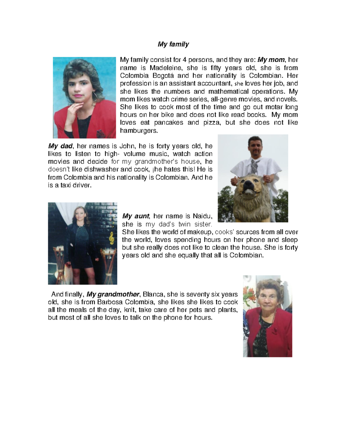 Family likes and dislikes evidence english - My family My family ...