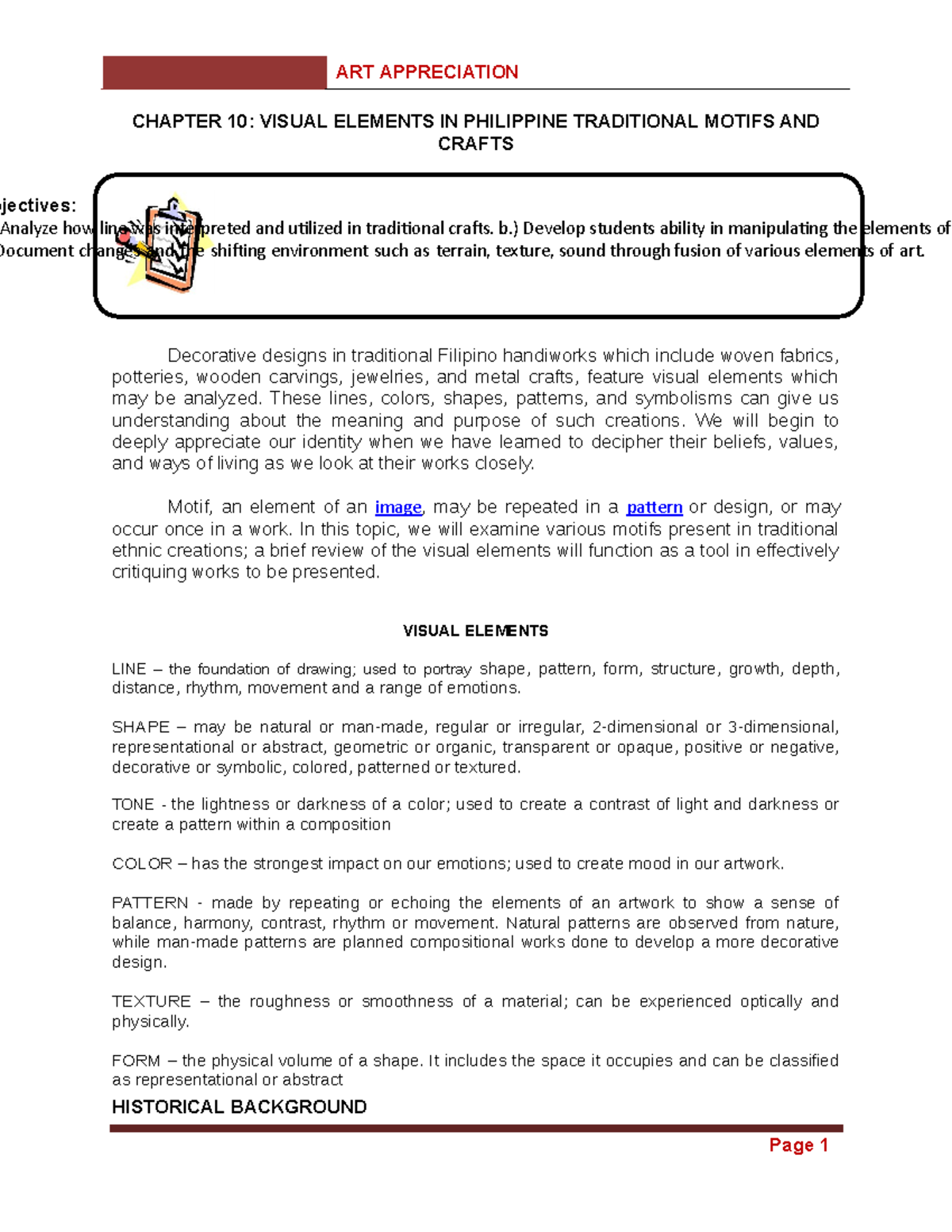 Chapter 10- Visual Elements IN Philippine Traditional Motifs AND Crafts ...