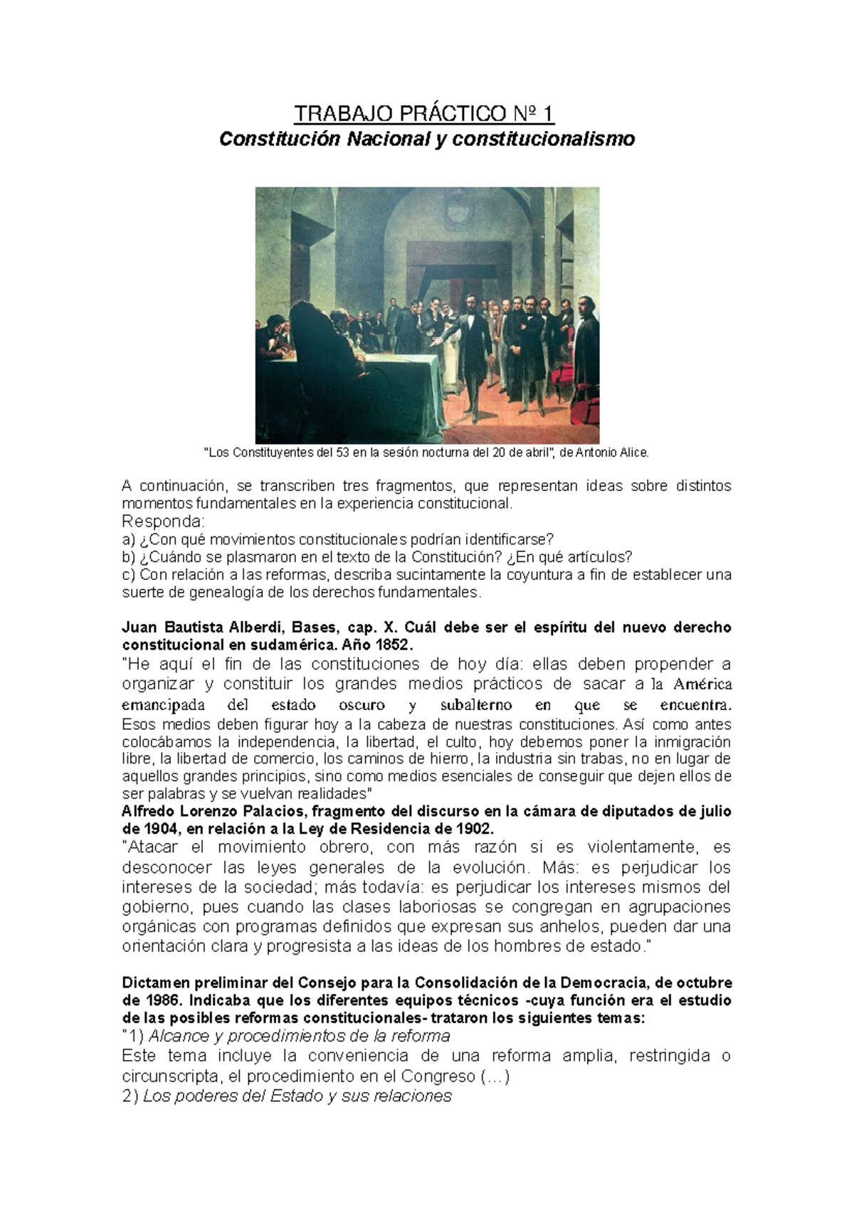 Trabajo PRACTICO 1 - TRABAJO PRÁCTICO Nº 1 Constitución Nacional y ...