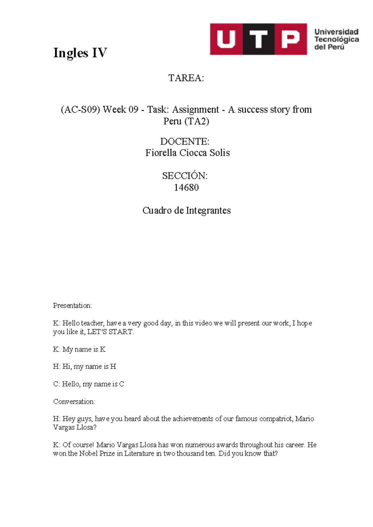 TA 2 Week 9 - Ta2 weeek 9 - Ingles IV TAREA: (AC-S09) Week 09 - Task: Assignment - A success ...