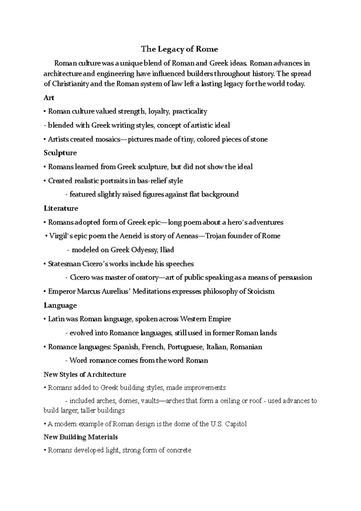 The Legacy of Rome - Lecture Notes on Reed - The Legacy of Rome Roman ...