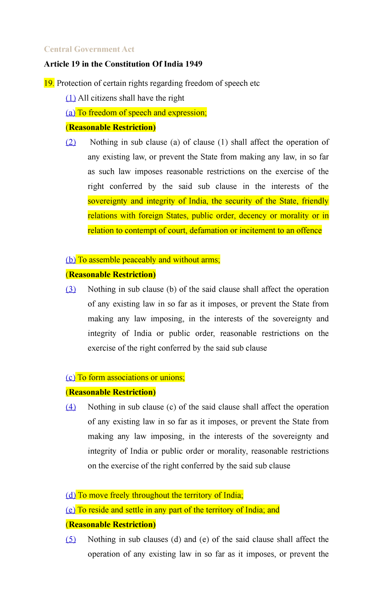 Article 19 - Central Government Act Article 19 in the Constitution Of ...