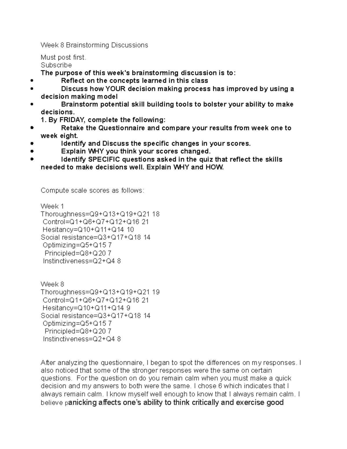 Week 8 Brainstorming Discussions Final - Week 8 Brainstorming Discussions Must post first ...