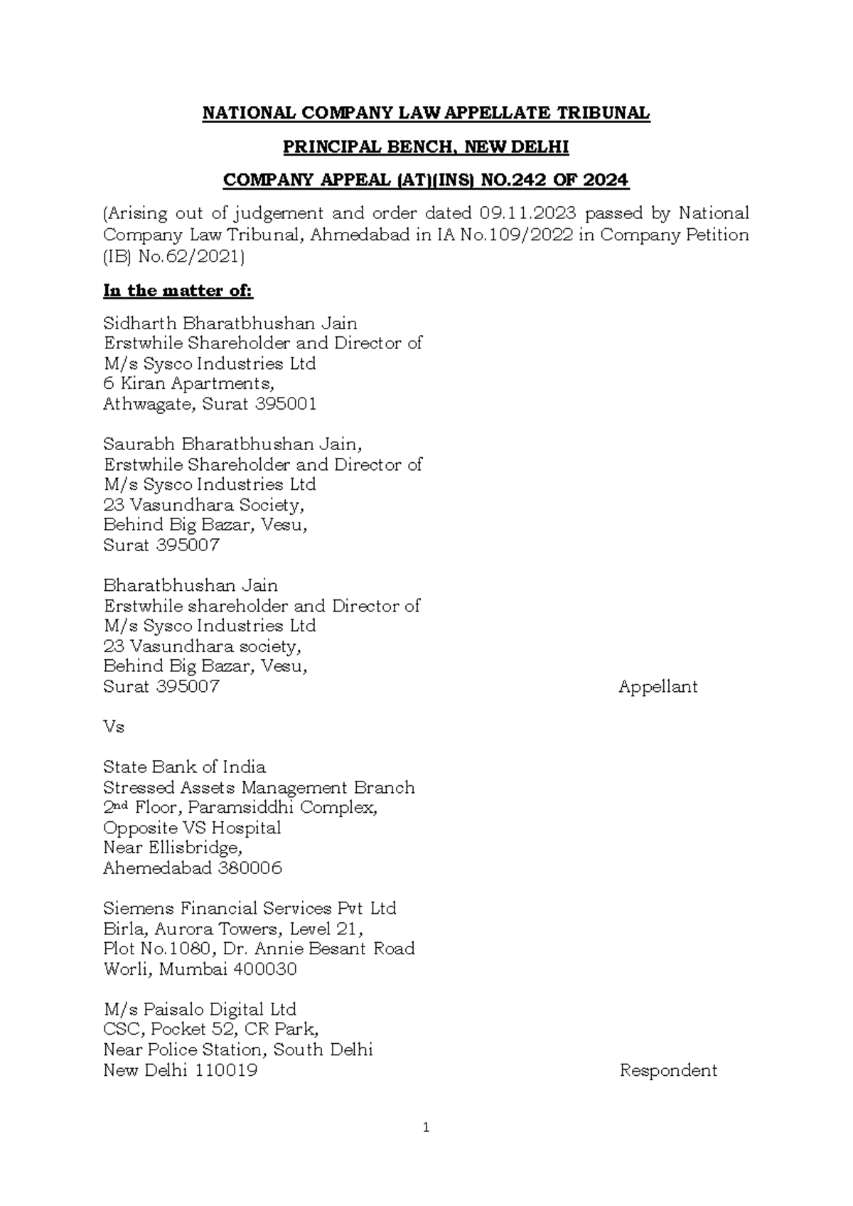 NCLT CASE LAW - NCLT - NATIONAL COMPANY LAW APPELLATE TRIBUNAL PRINCIPAL BENCH, NEW DELHI ...