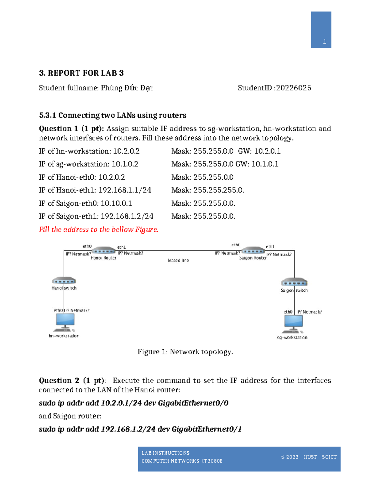 Lab IT3080e LAB03-simulation 1 - 3. REPORT FOR LAB 3 Student fullname ...