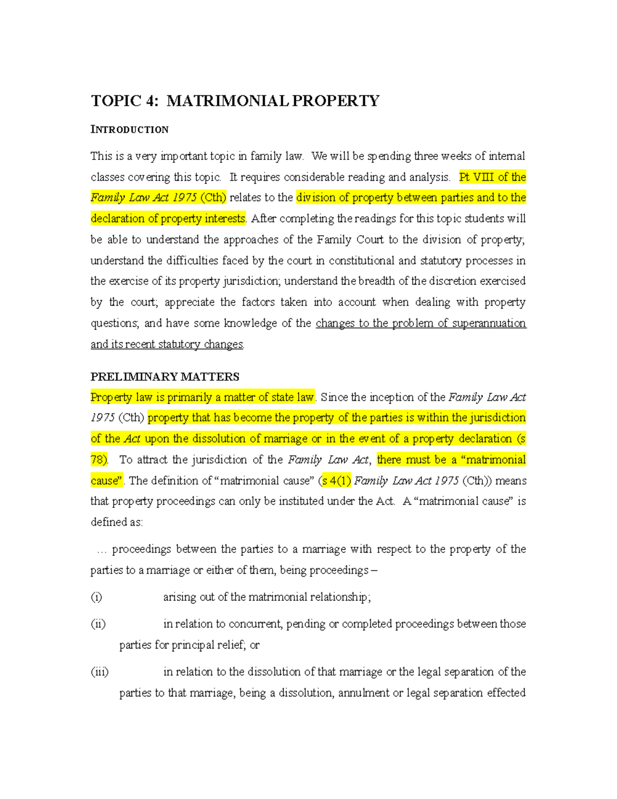 LAW370 Matrimonial Property -Good Starting Point - LAW370 - UNE - Studocu