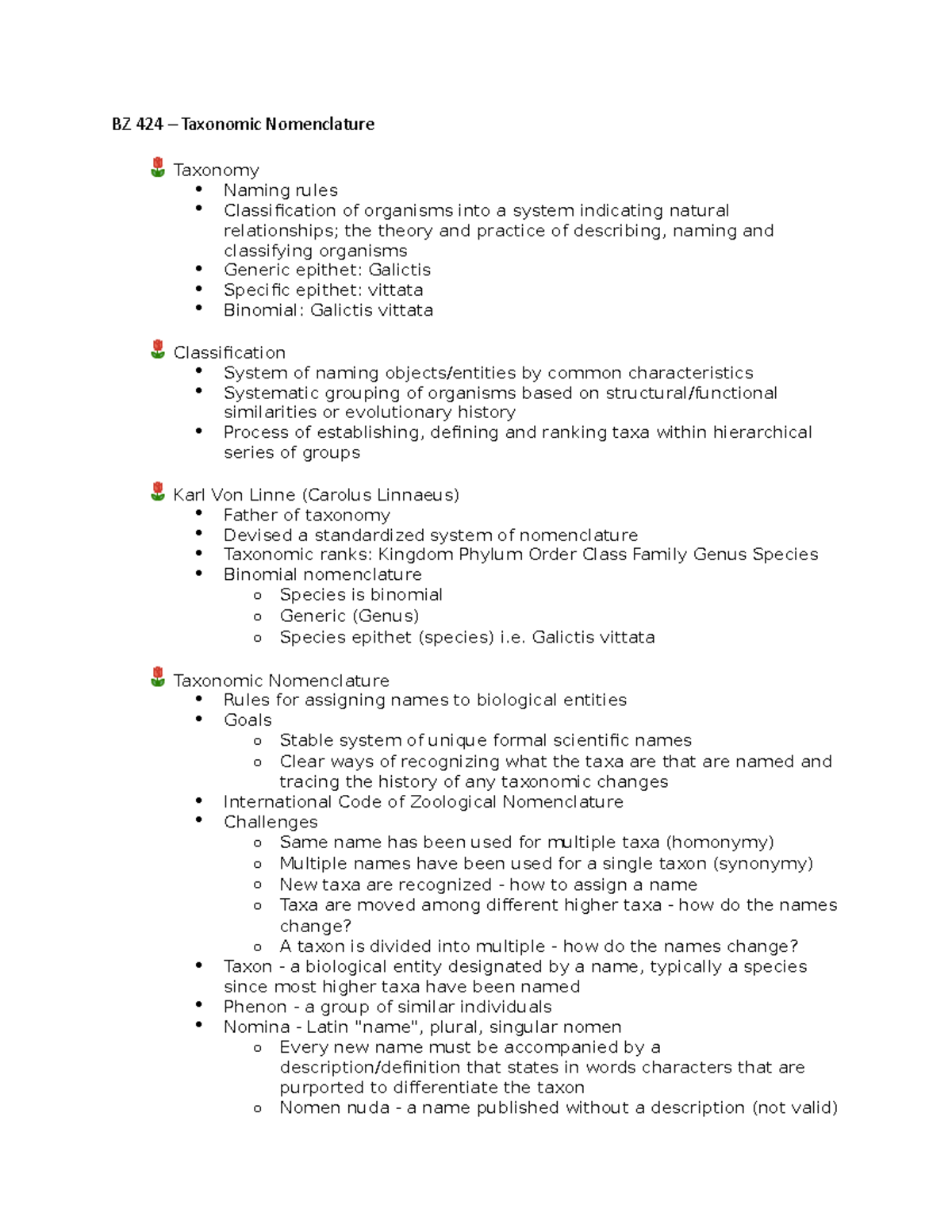 Taxonomic Nomenclature - BZ 424 – Taxonomic Nomenclature Taxonomy ...