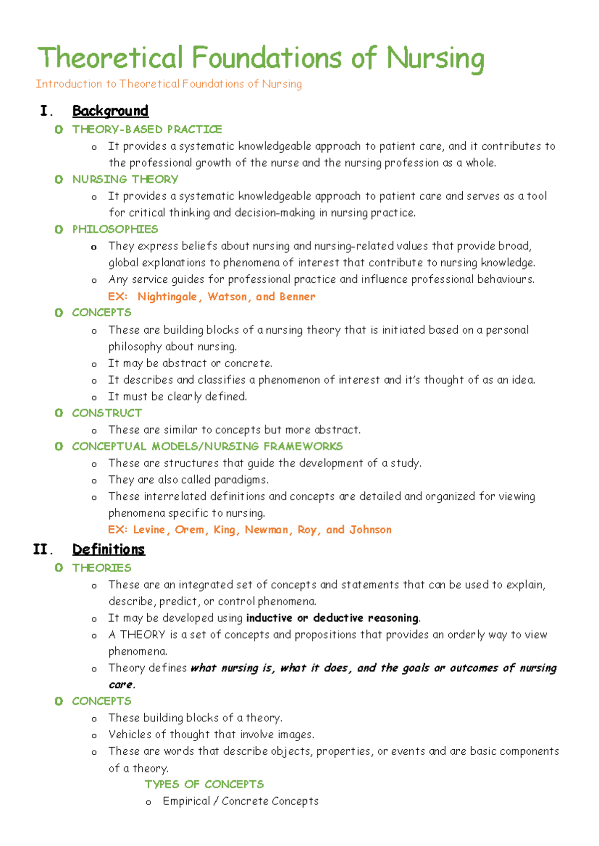 TFN Intro Notes - nkjijiuuhuhuhu - Theoretical Foundations of Nursing ...