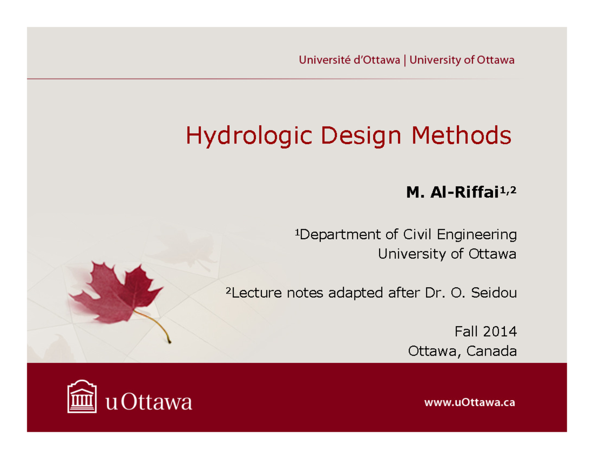 Lecture 7 - Hydrologic Design Methods - ####### - Studocu