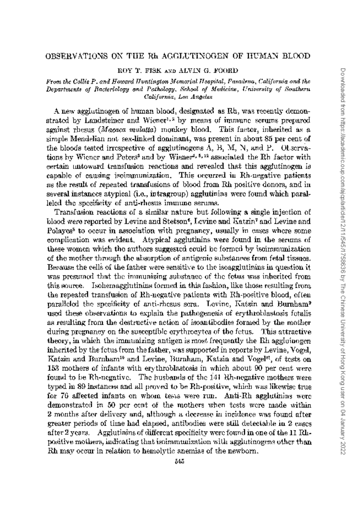 BMS3006+Tutorial+1 - Articles - OBSERVATIONS ON T H E Rh AGGLUTINOGEN ...