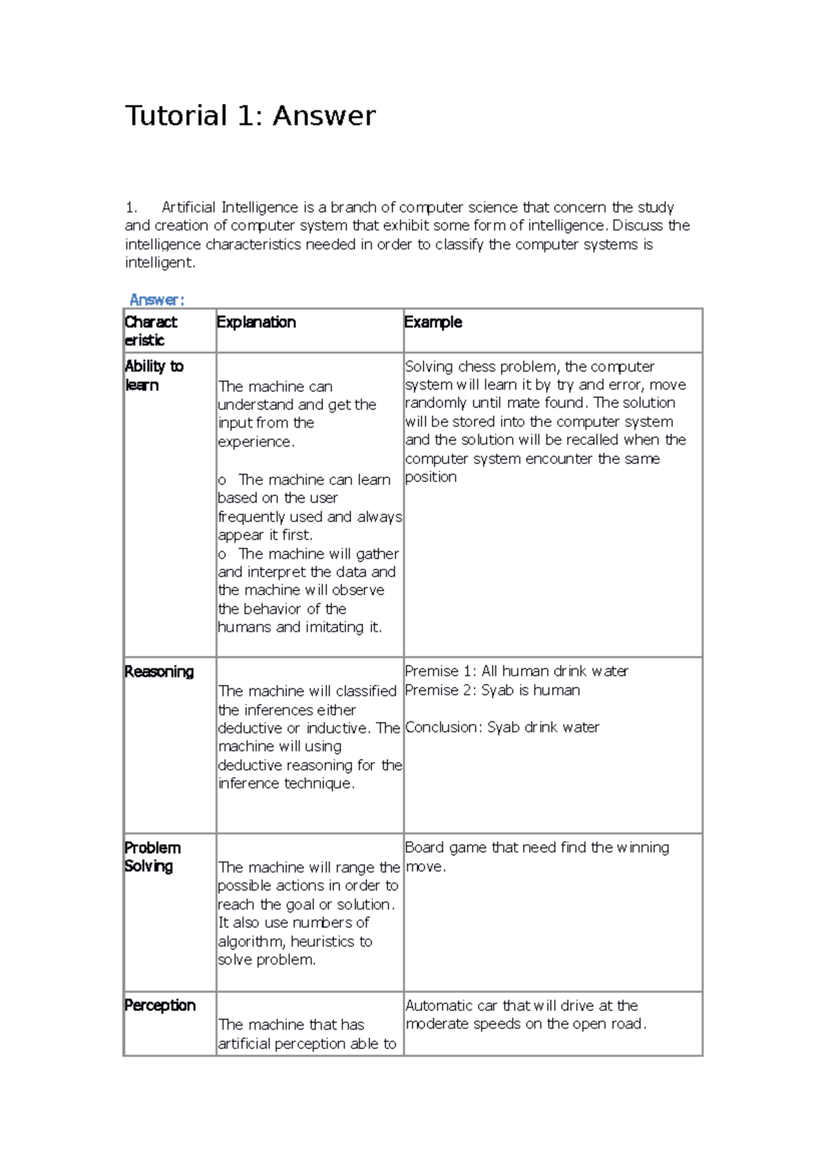 Tutorial 1 Answer - csc583 - Tutorial 1: Answer Artificial Intelligence ...