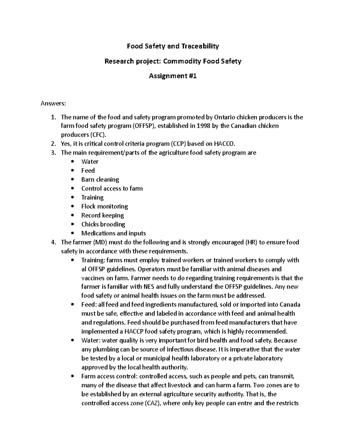 Food Safety and Traceability assignment#1 - Food Safety and ...