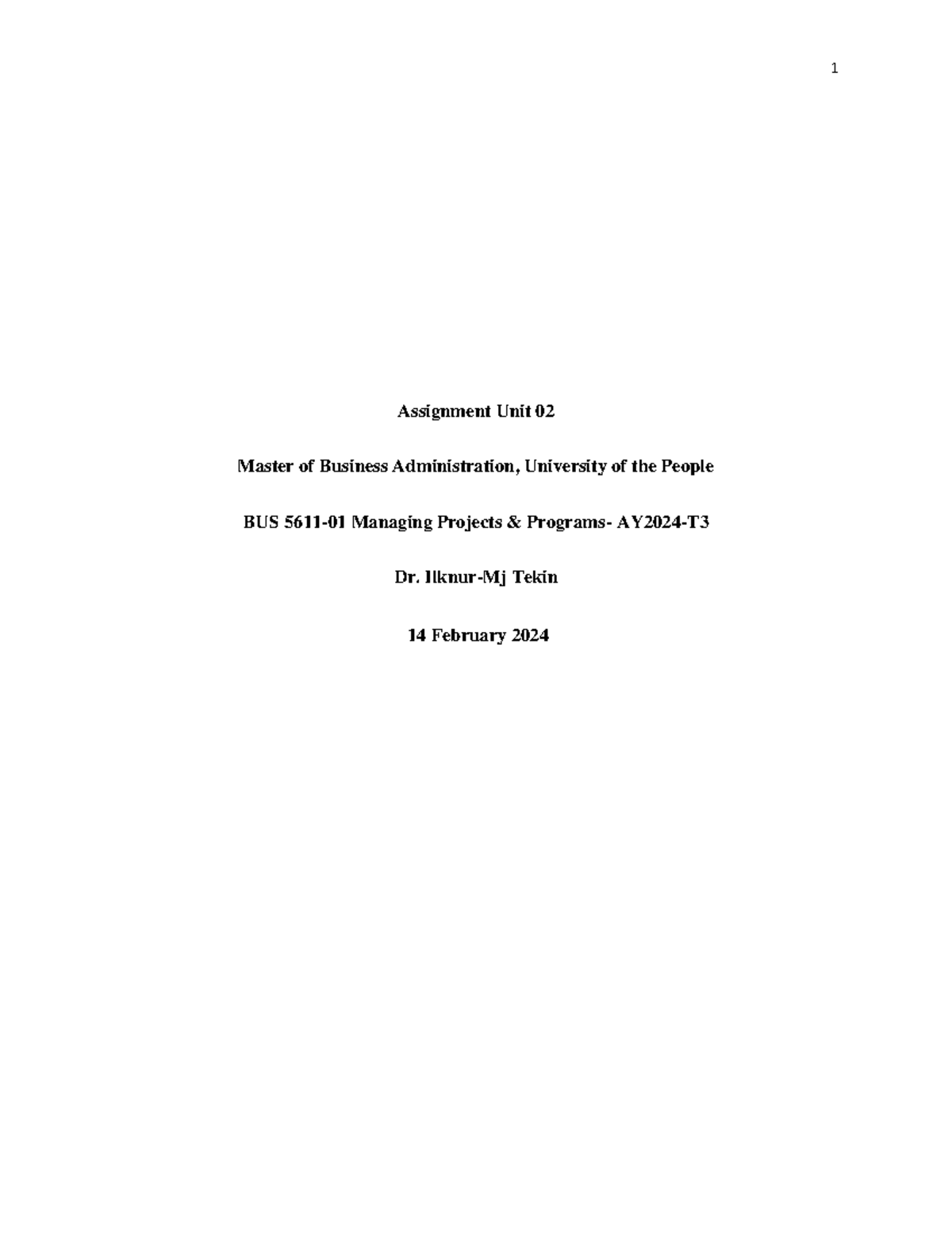 Written Assignment Unit2 - Assignment Unit 0 2 Master of Business ...
