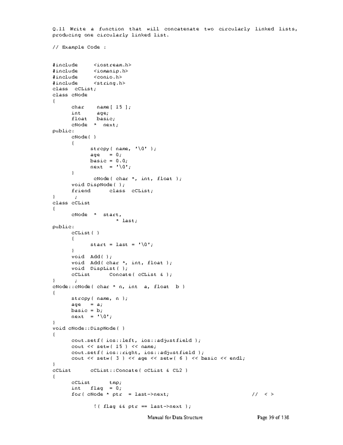 Data Structure One And Two Link List Manual For Data Structure Page 39 Of 138 Q Write A