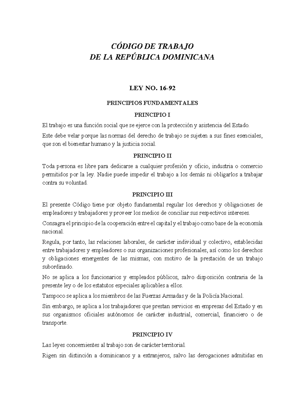 Codigo Laboral RD - CÓDIGO DE TRABAJO DE LA REPÚBLICA DOMINICANA LEY NO ...