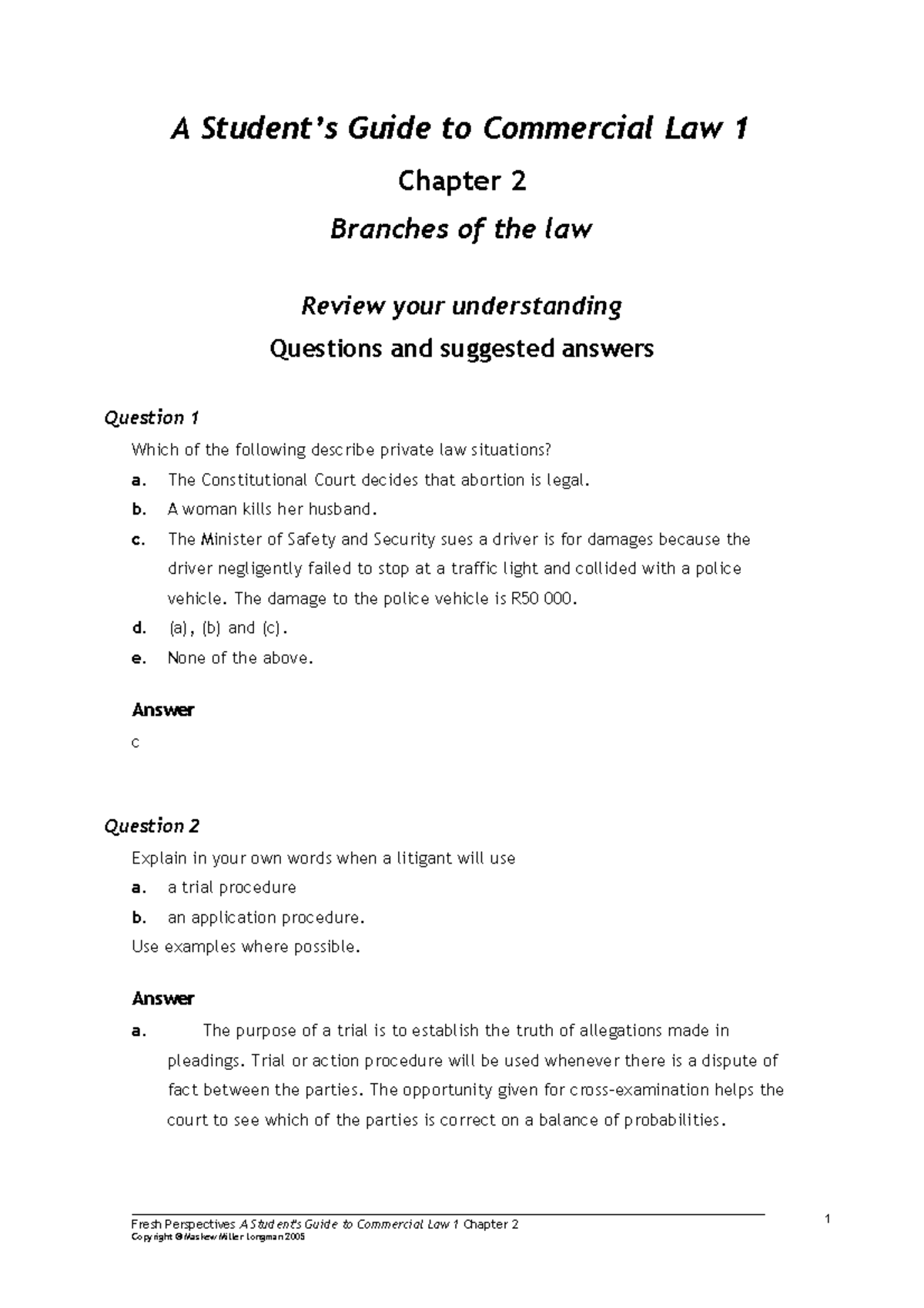 Chapter 2 Review - A Student’s Guide to Commercial Law 1 Chapter 2 ...