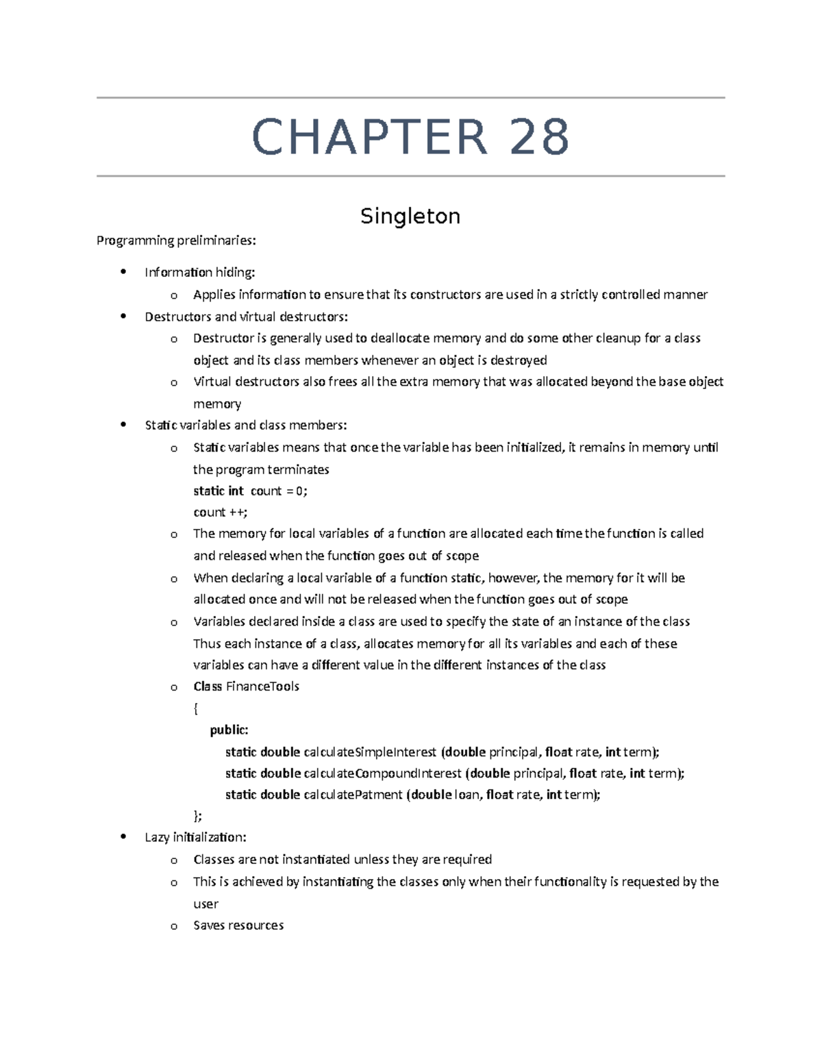 COS 121 Chapter 28 - Summary Software Modelling (C++) - CHAPTER 28 ...