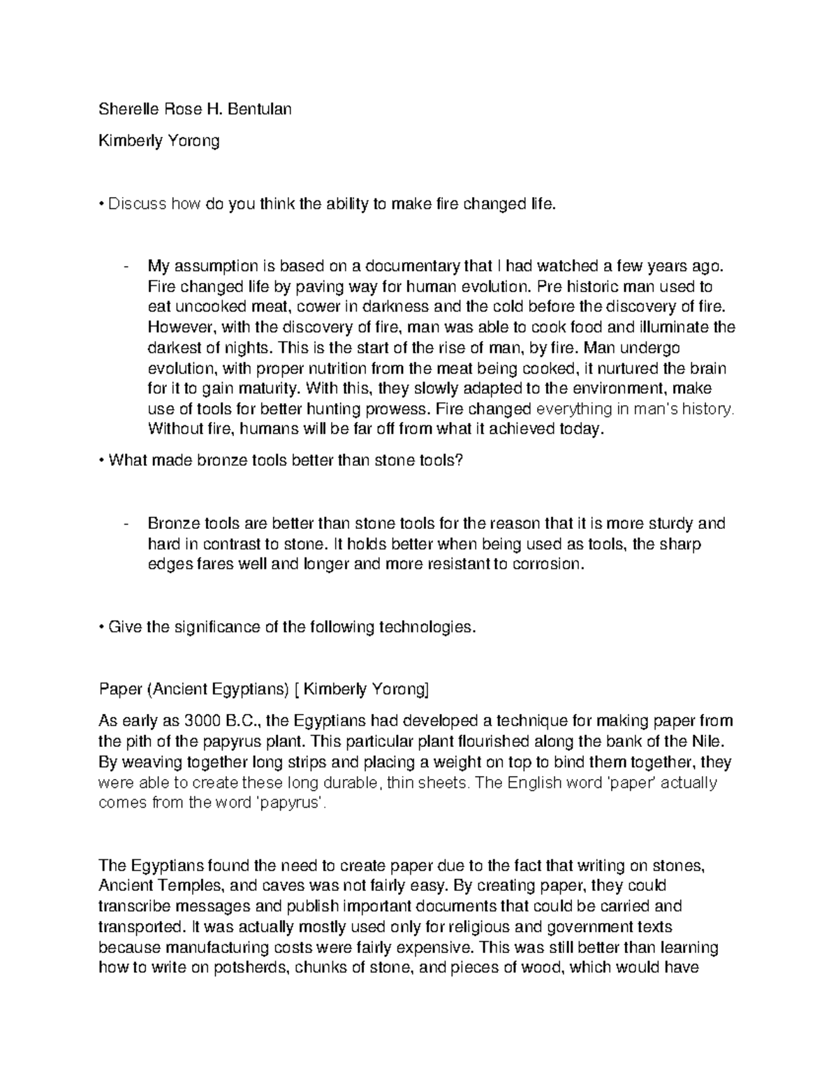 History Antecedent - Answer - Sherelle Rose H. Bentulan Kimberly Yorong ...