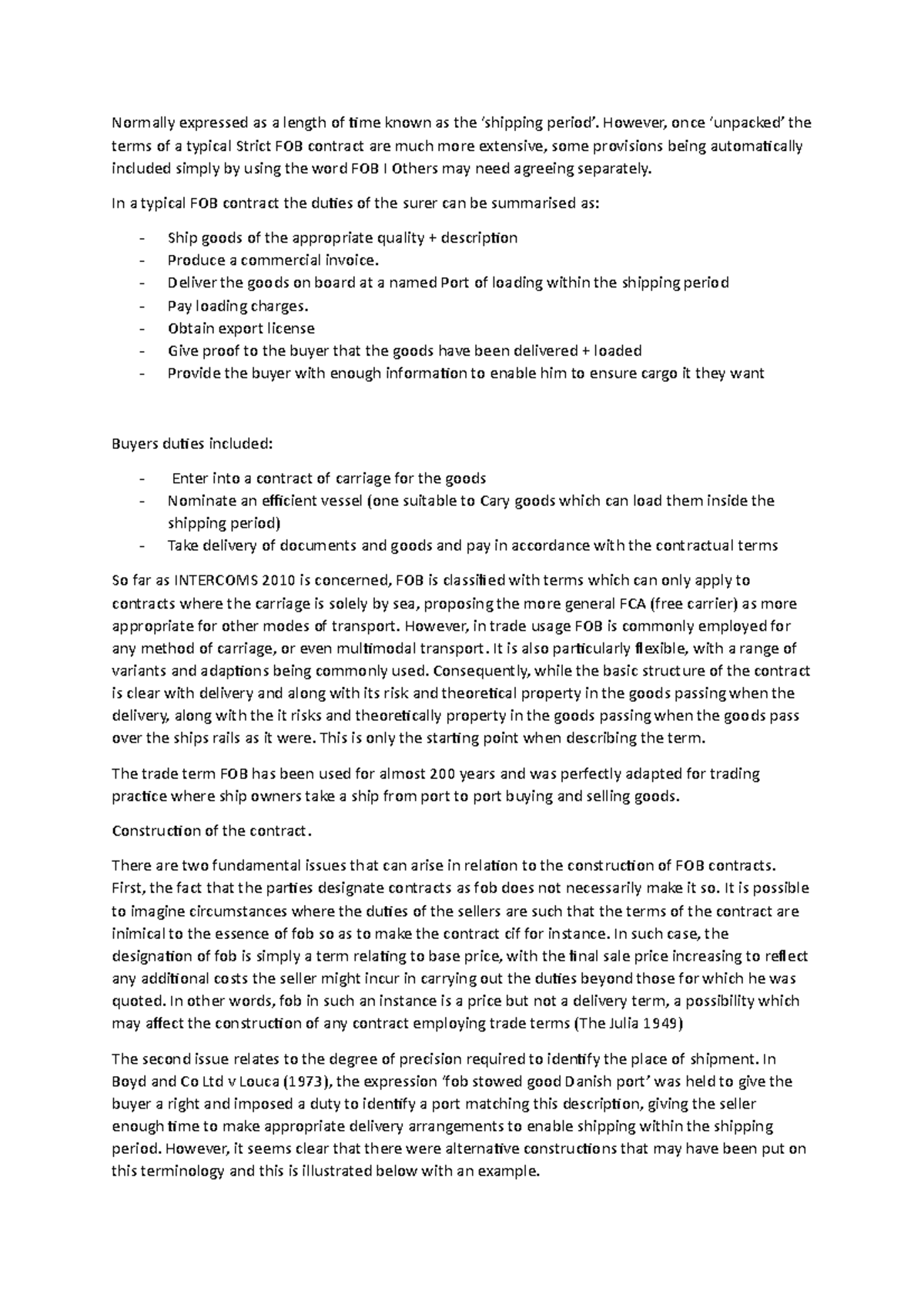 FOB - summary of fob contracts. textbook notes - Commercial Law ...