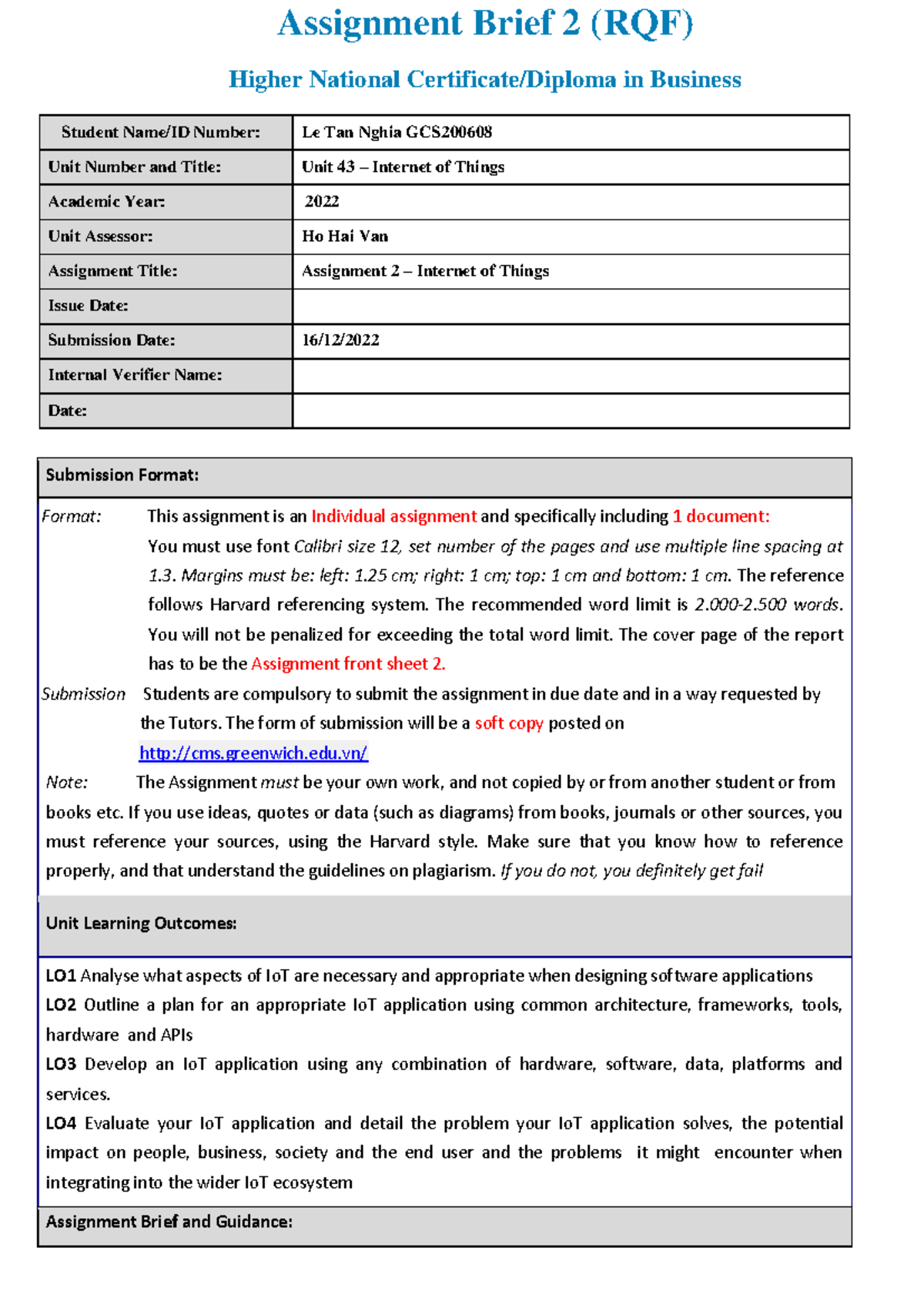 1 43-Io T.Assignment brief 2 2022 - Assignment Brief 2 (RQF) Higher National Certificate/Diploma ...