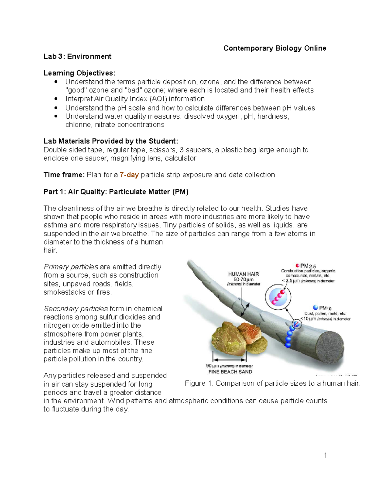 Contemporary Biology Environment Lab Notes - 1 Figure 1. Comparison of ...