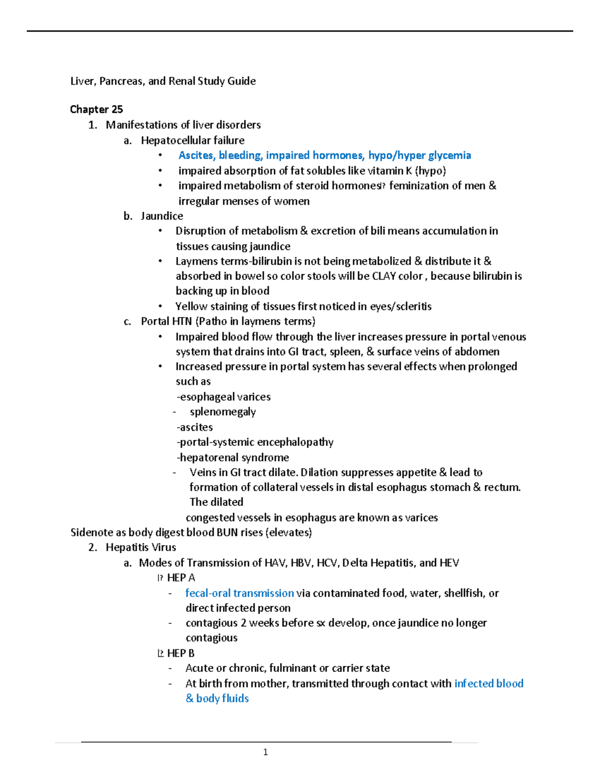 Liver, Pancreas, and Renal Study Guide Chapter 25 - Manifestations of ...