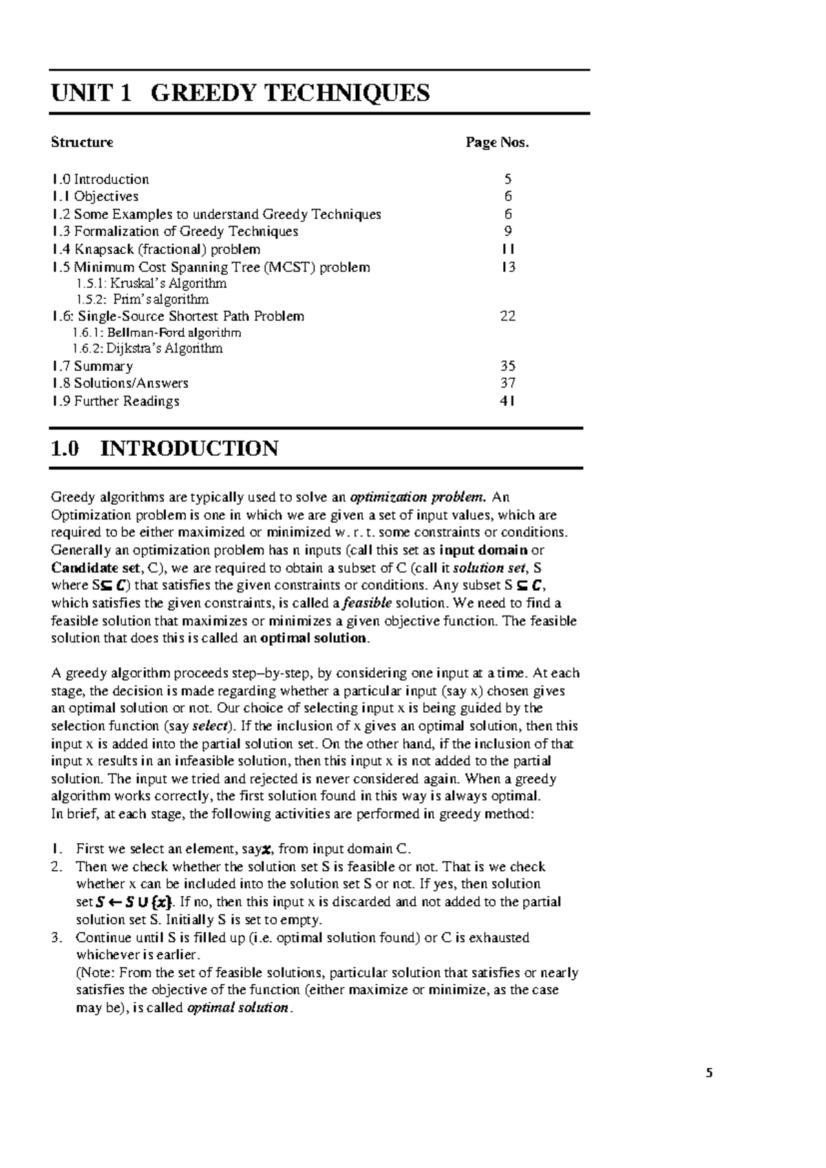 Block-2 - Book - Greedy Techniques Greedy Techniques UNIT 1 GREEDY TECHNIQUES Structure Page Nos ...