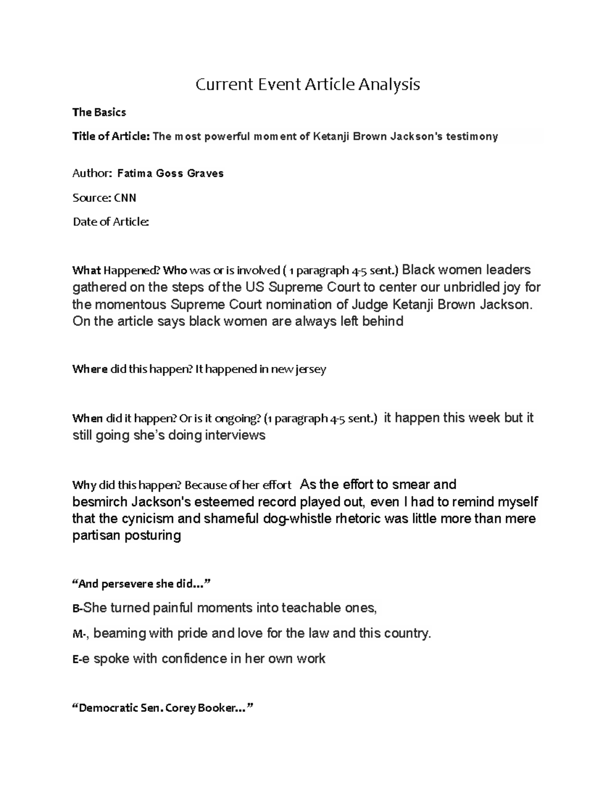 Current Events Analysis- Ketanji Jackson 1 - Current Event Article ...