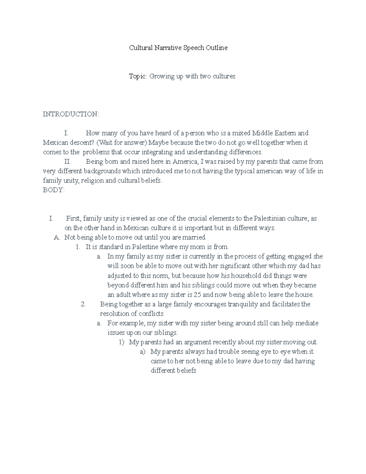 Cultural Narrative Speech Outline - How many of you have heard of a ...