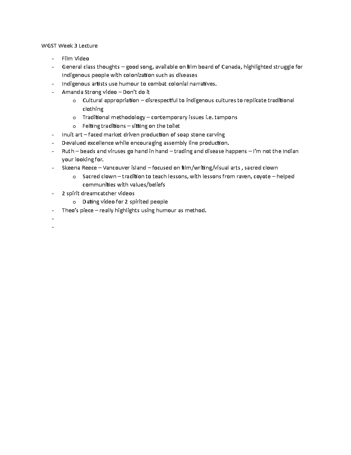 WGST JAN 26 - Completed Lecture Notes. - WGST Week 3 Lecture Film Video ...