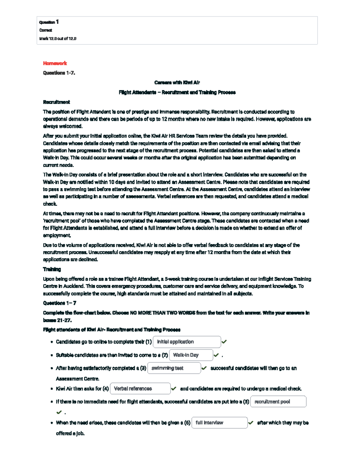 L1A.U6.Reading practice.Table flow chart 1 - Question 1 Correct Mark 12 ...