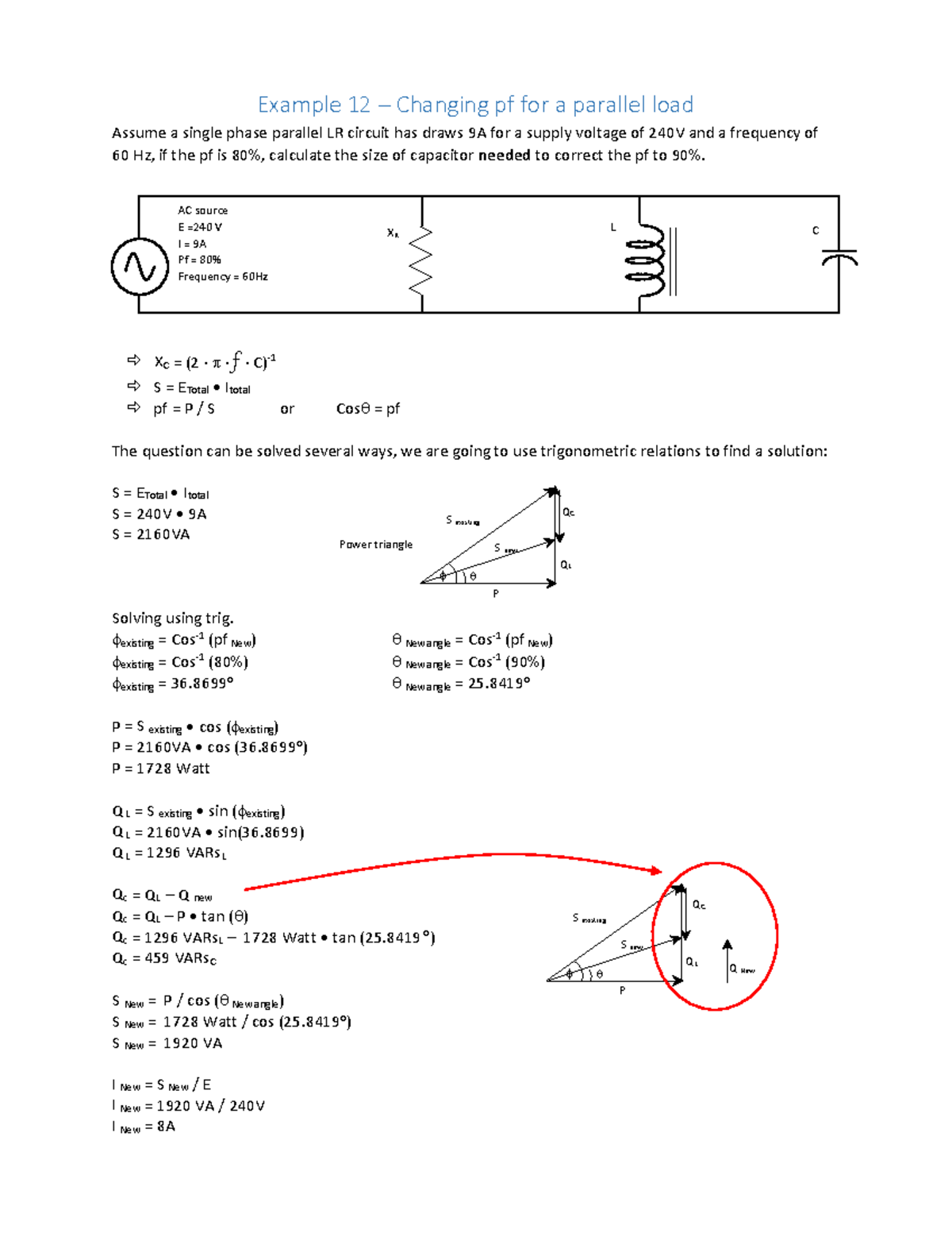 Week 1 Example 12 – Changing pf for Parallel Load - Example 12 ...
