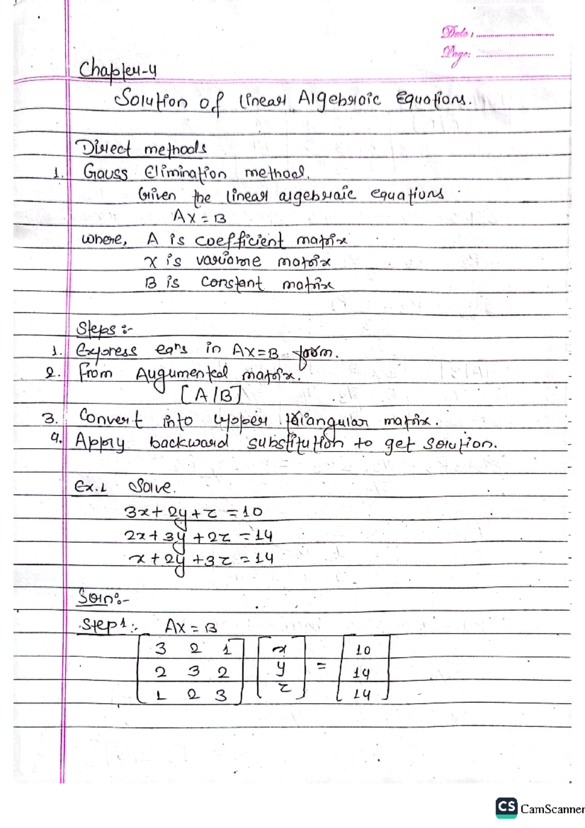 Numerical method - Date, Anger Solution of linear Algebroic Equations. Direct methods 1. Gauss ...