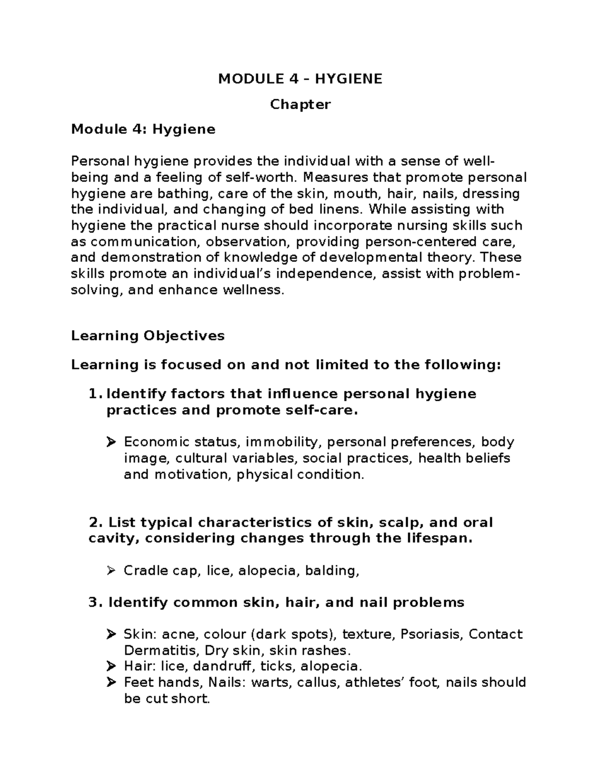 Module 4 - Hygiene - MODULE 4 – HYGIENE Chapter Module 4: Hygiene ...