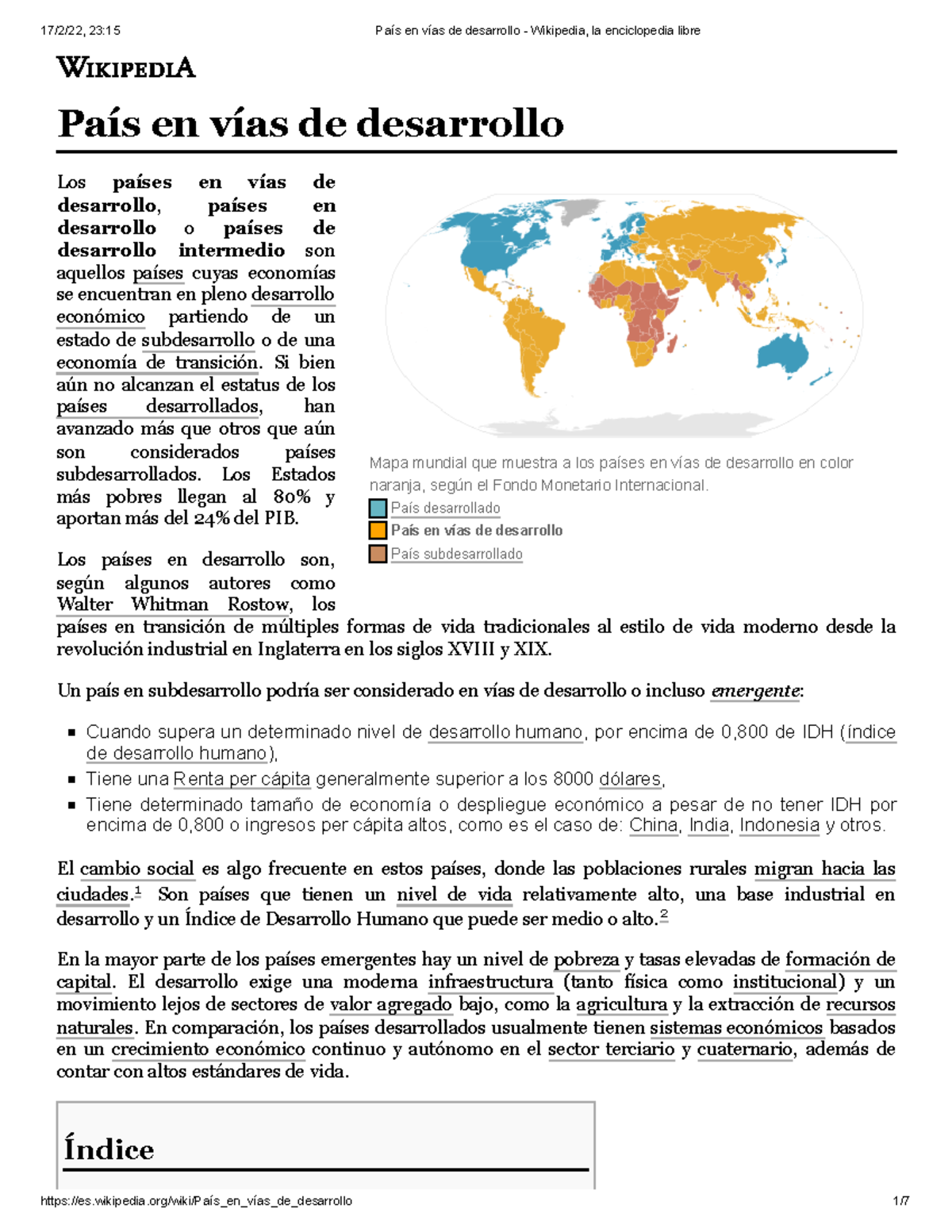 País en vías de desarrollo - Mapa mundial que muestra a los países en ...