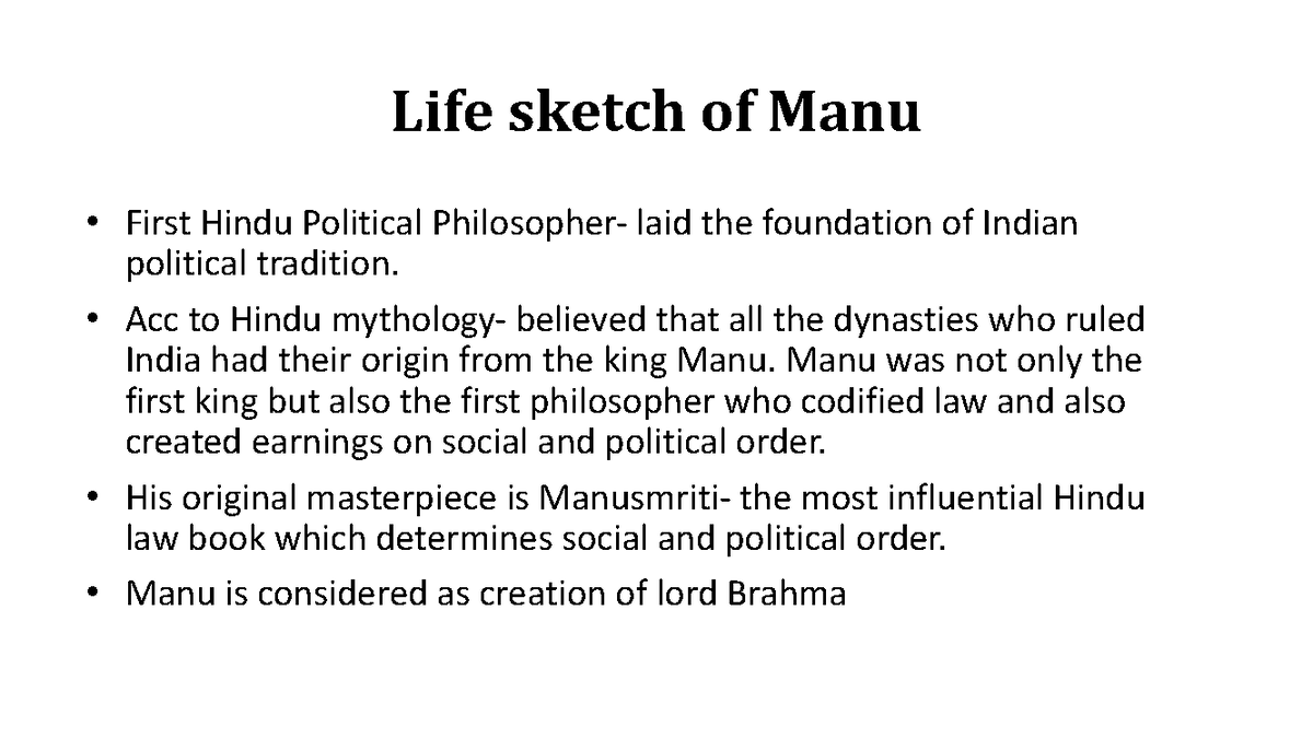 Manu - POL SCI - Life sketch of Manu First Hindu Political Philosopher ...