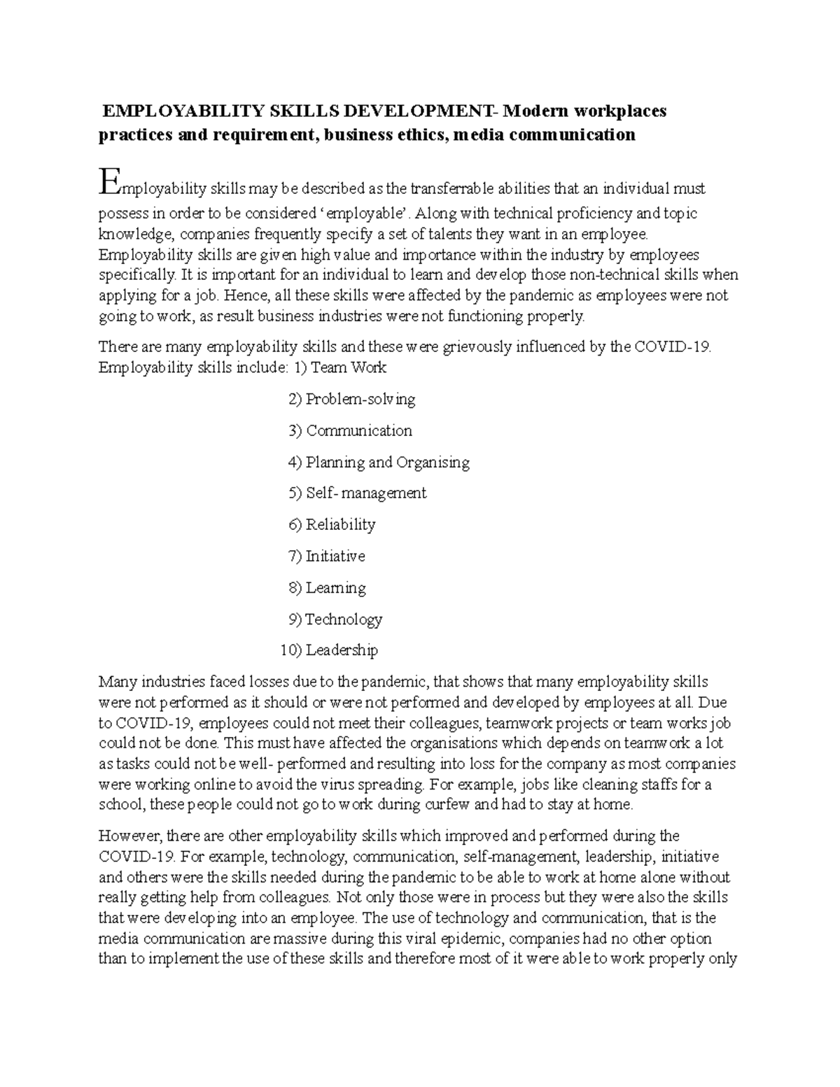 Employability skills as2 - EMPLOYABILITY SKILLS DEVELOPMENT- Modern ...